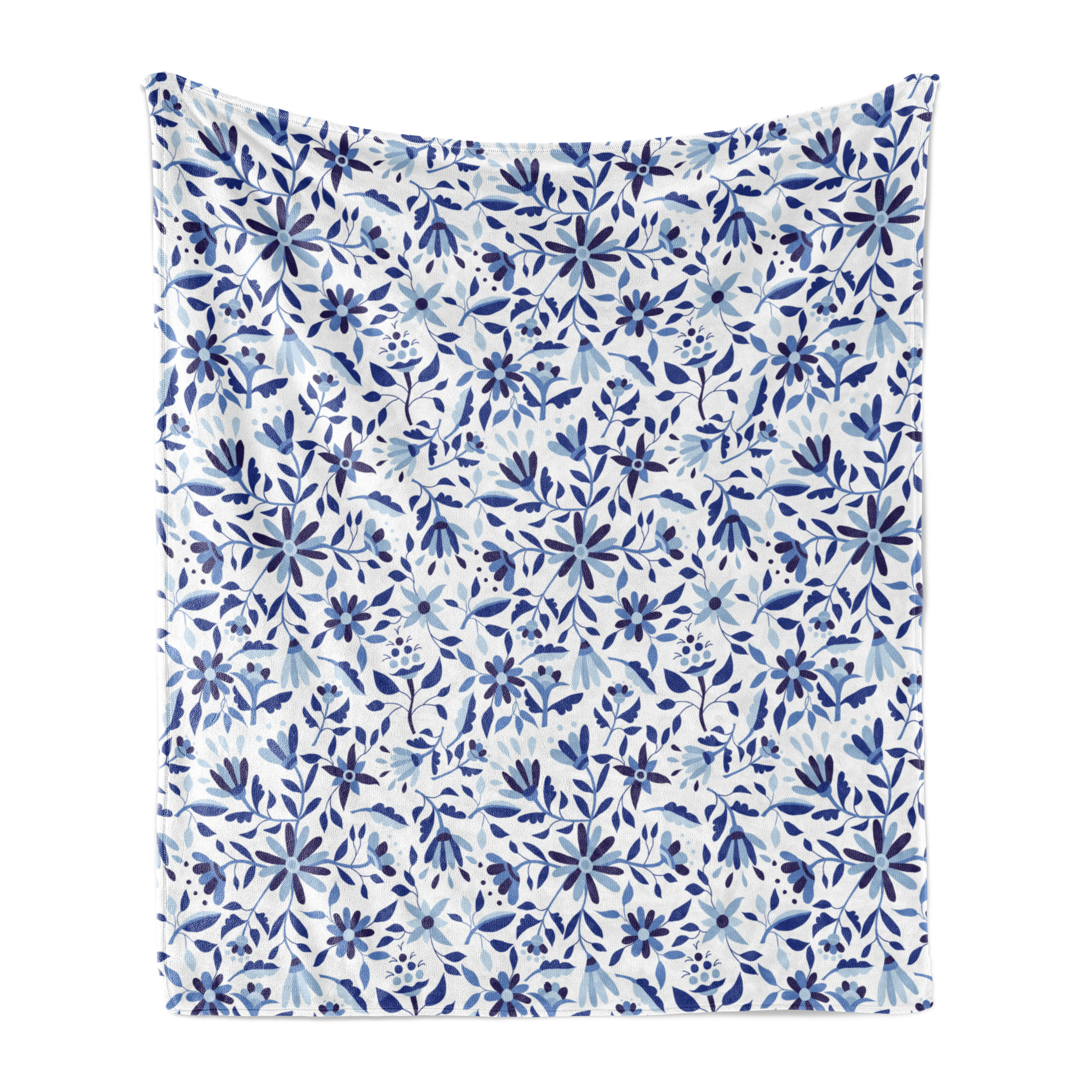 Ambesonne Blue Fleece Throw Blanket Modern Flowers Leaves Buds Pale ...
