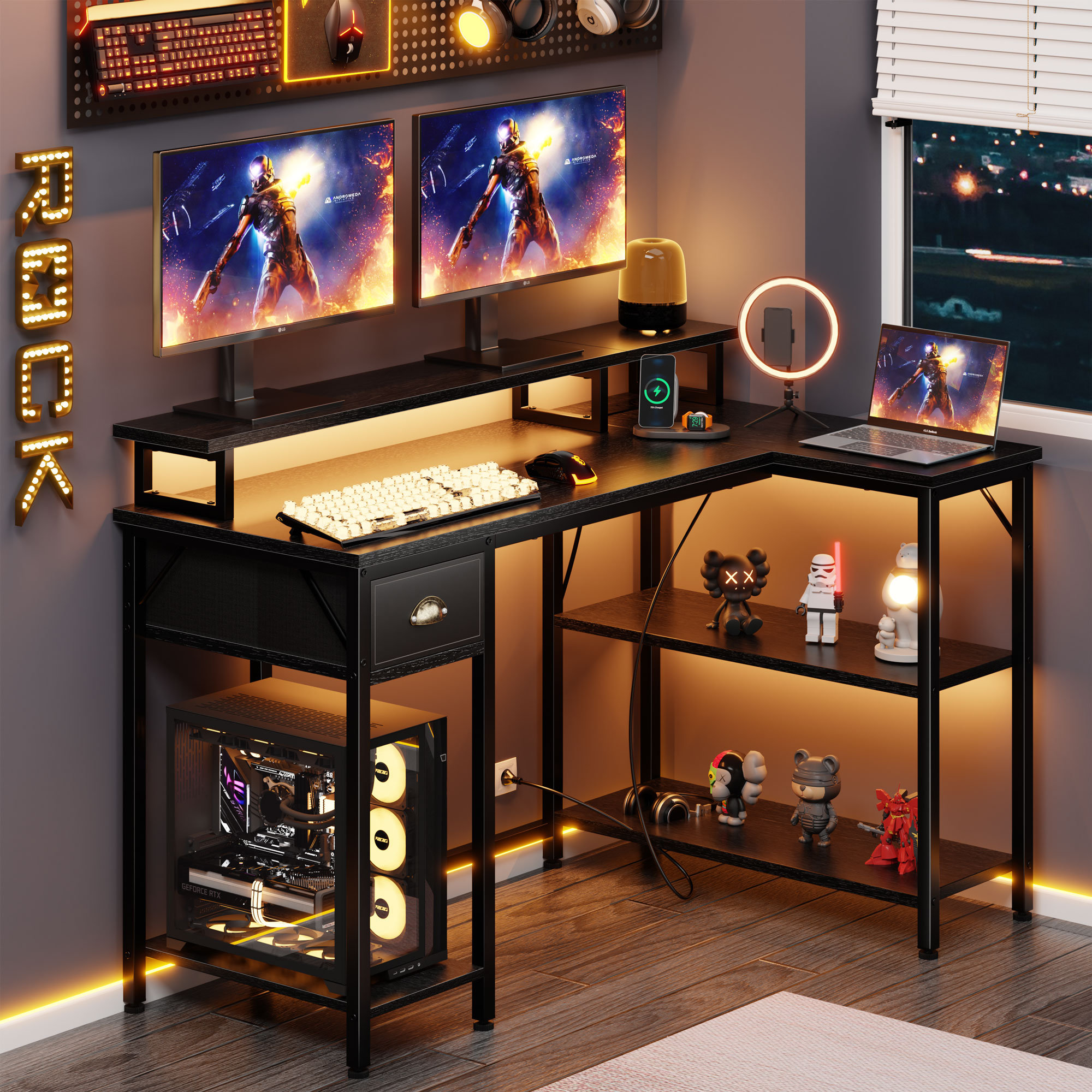 Wade Logan® Bisan L-Shaped Reversible Computer Desk with Storage ...