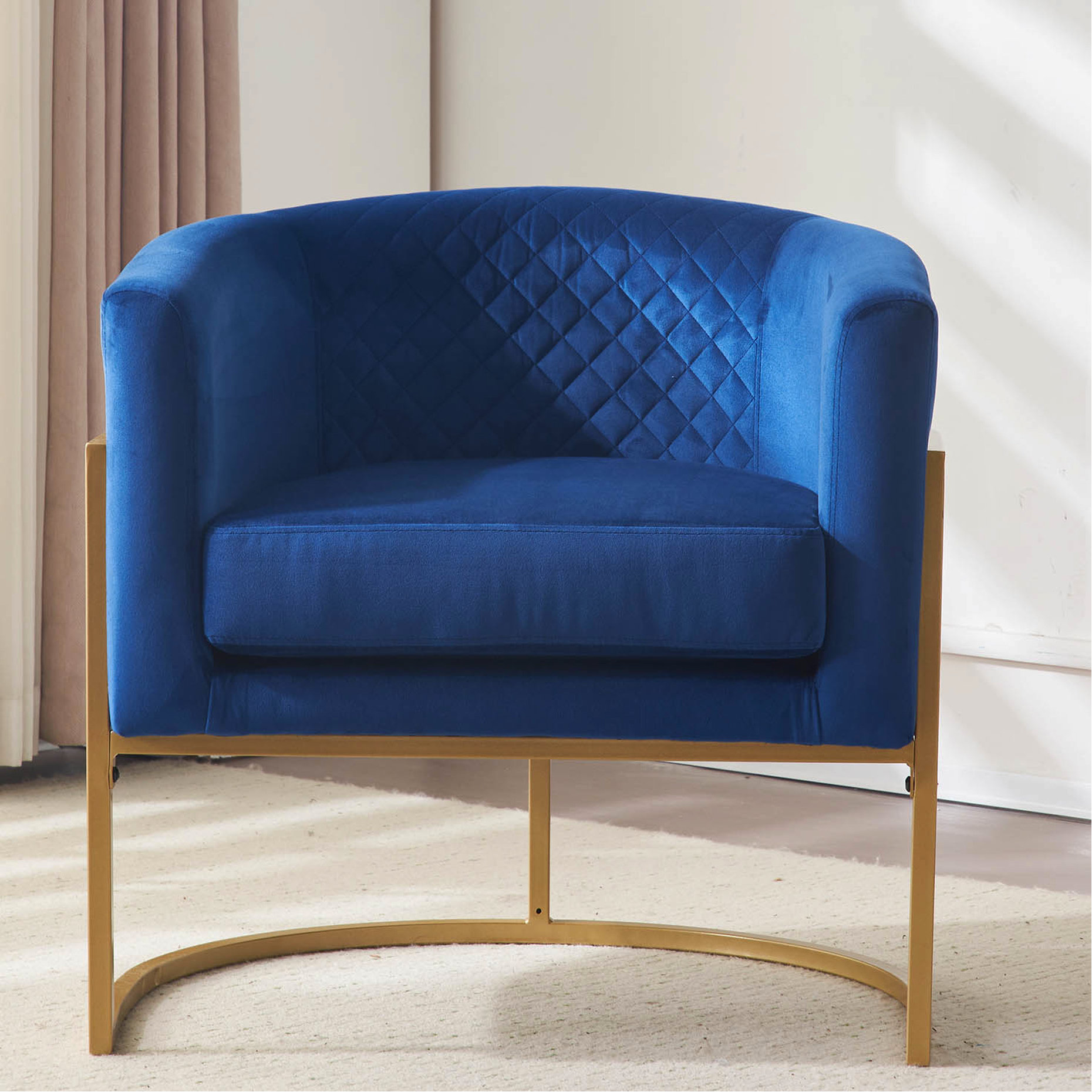 Hokku Designs Foam Filled Blue Velvet Chair For Living Room, Office ...