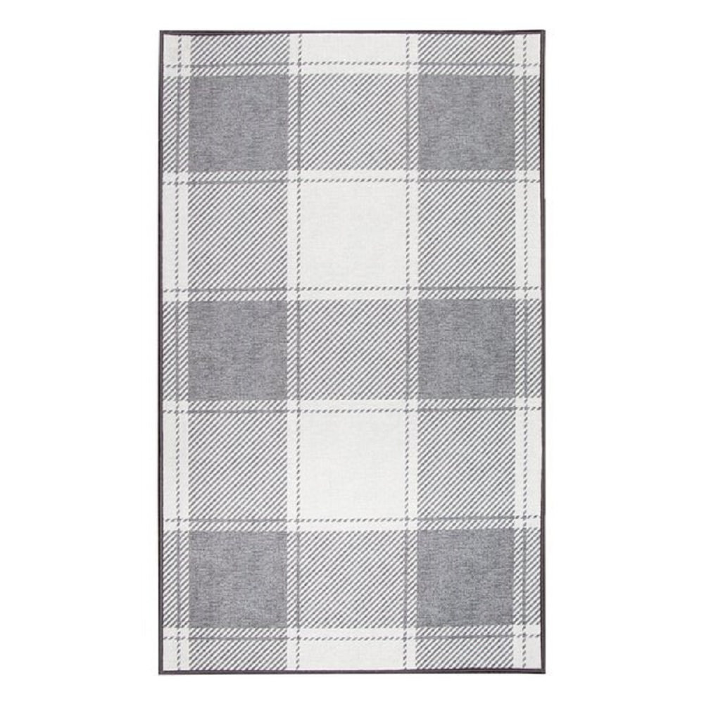 My Magic Carpet Buffalo Plaid Grey And White Plaid Flatweave Brown ...