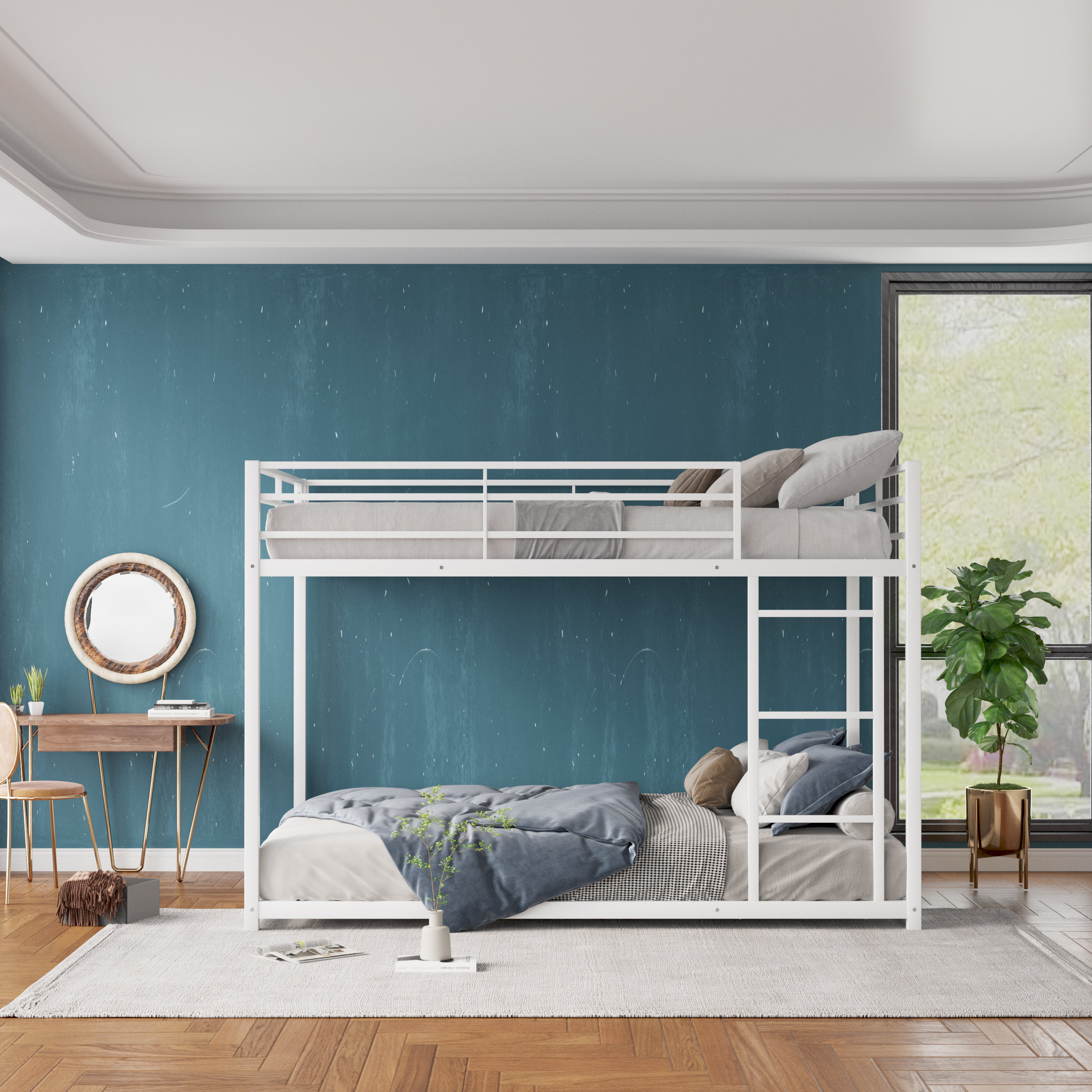Isabelle & Max™ Full Over Full Metal Bunk Bed With Ladder Sliver | Wayfair