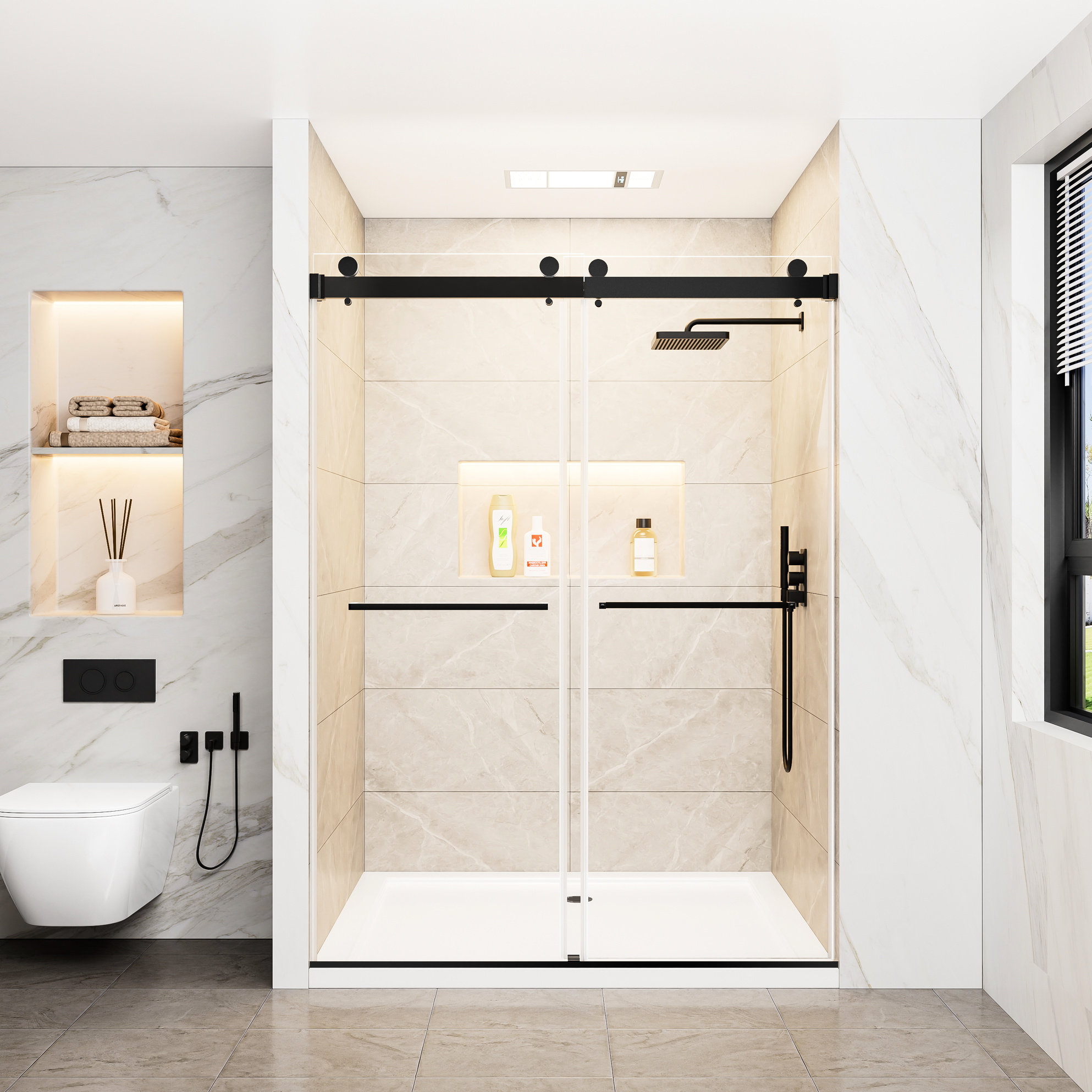 SuedeSerenade Double Sliding Shower Screen 60" W X 78" H, Soft-Close, 3 ...