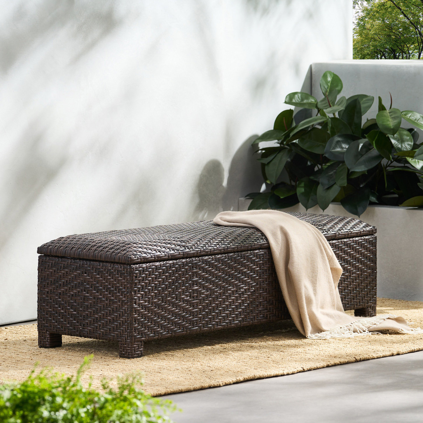 Dakota Fields Modern Bench, Pe Wicker Storage Bench | Wayfair