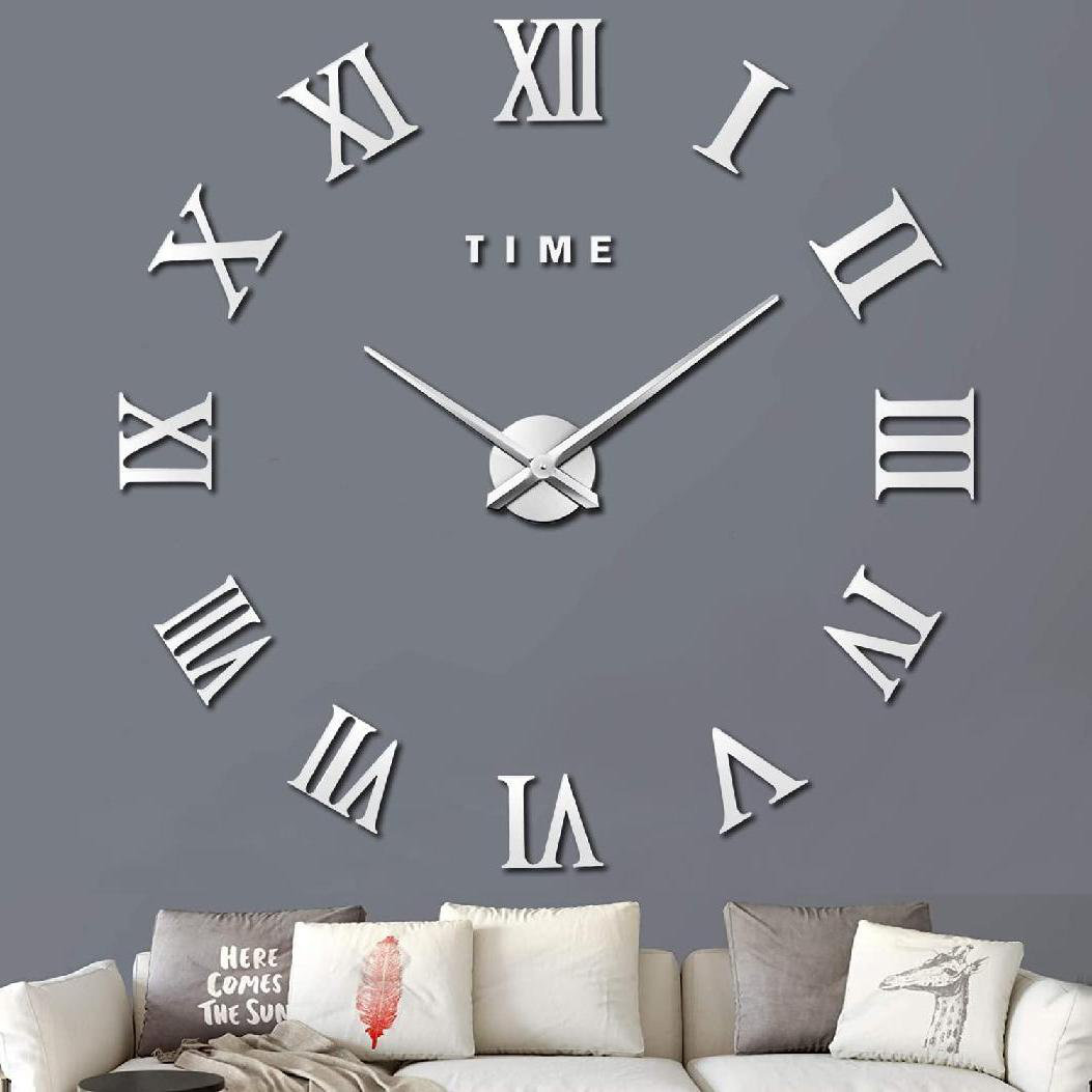 jingjiu2019 3D Wall Clock, Giant Roman Numerals Clock Frameless Mirror ...