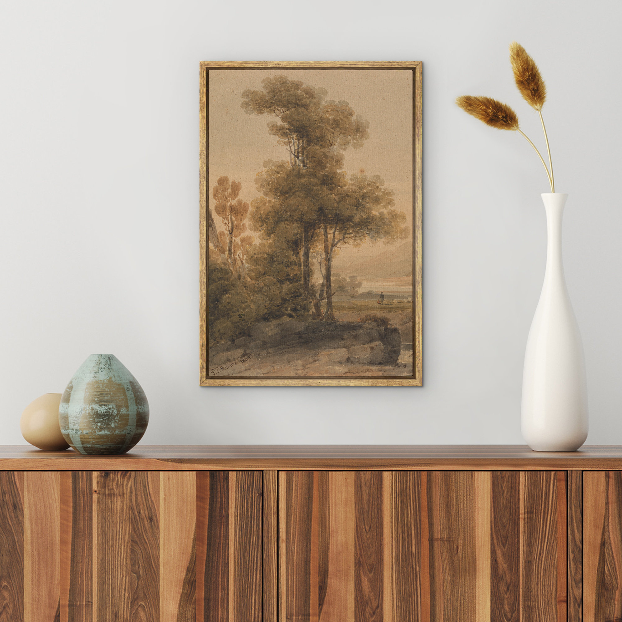 wall26 Quaint Tree Serene Watercolor Pastel Landscape Illustrations ...