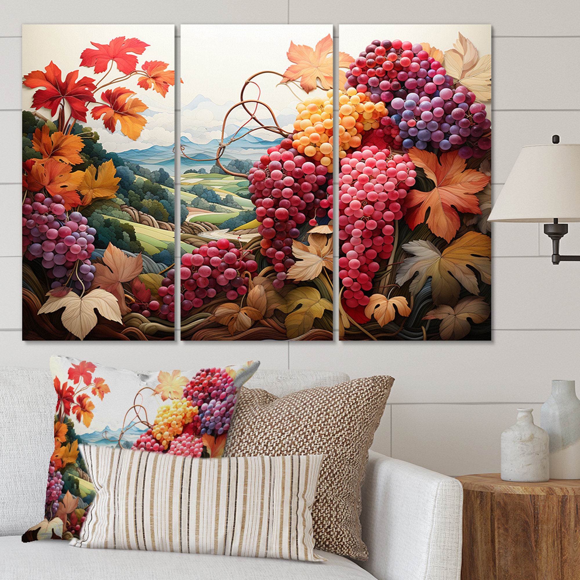 Winston Porter Pink Coral Grapes Vineyards Pointillism - Vineyard Wall ...