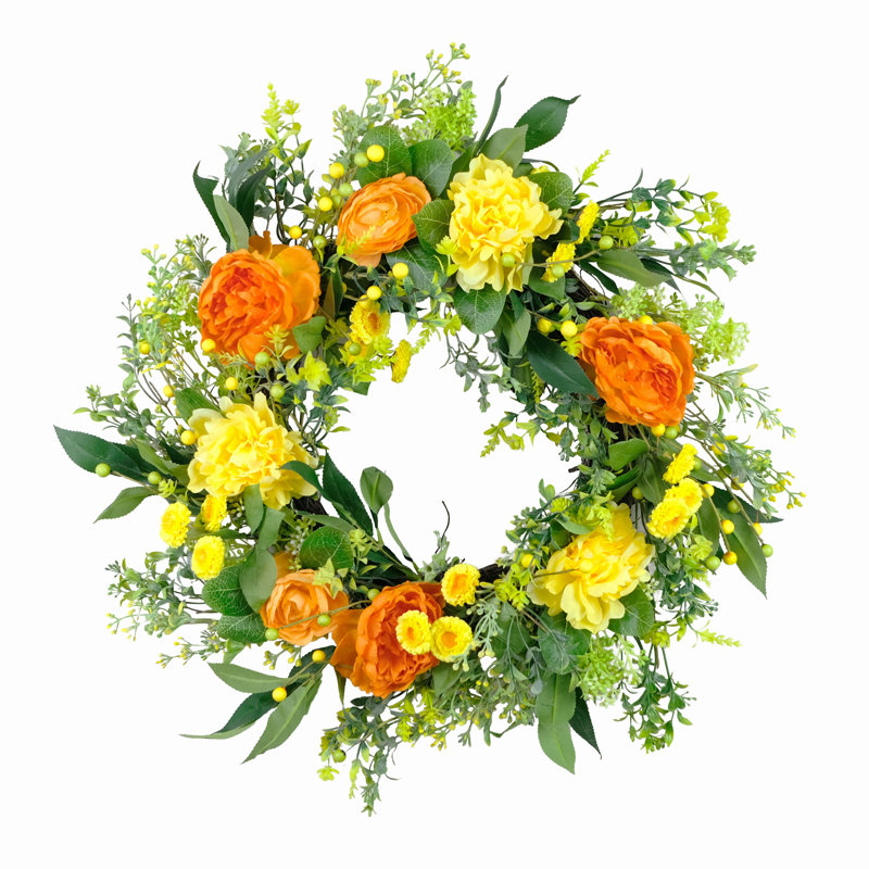 Dakota Fields 24" Artificial Peony Floral Spring Wreath | Wayfair