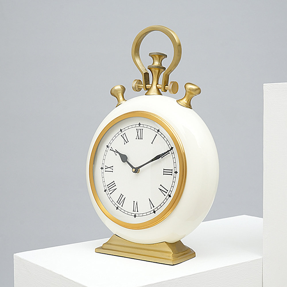 House of Hampton® Off White & Gold Accent Table Clock | Aluminum Desk ...