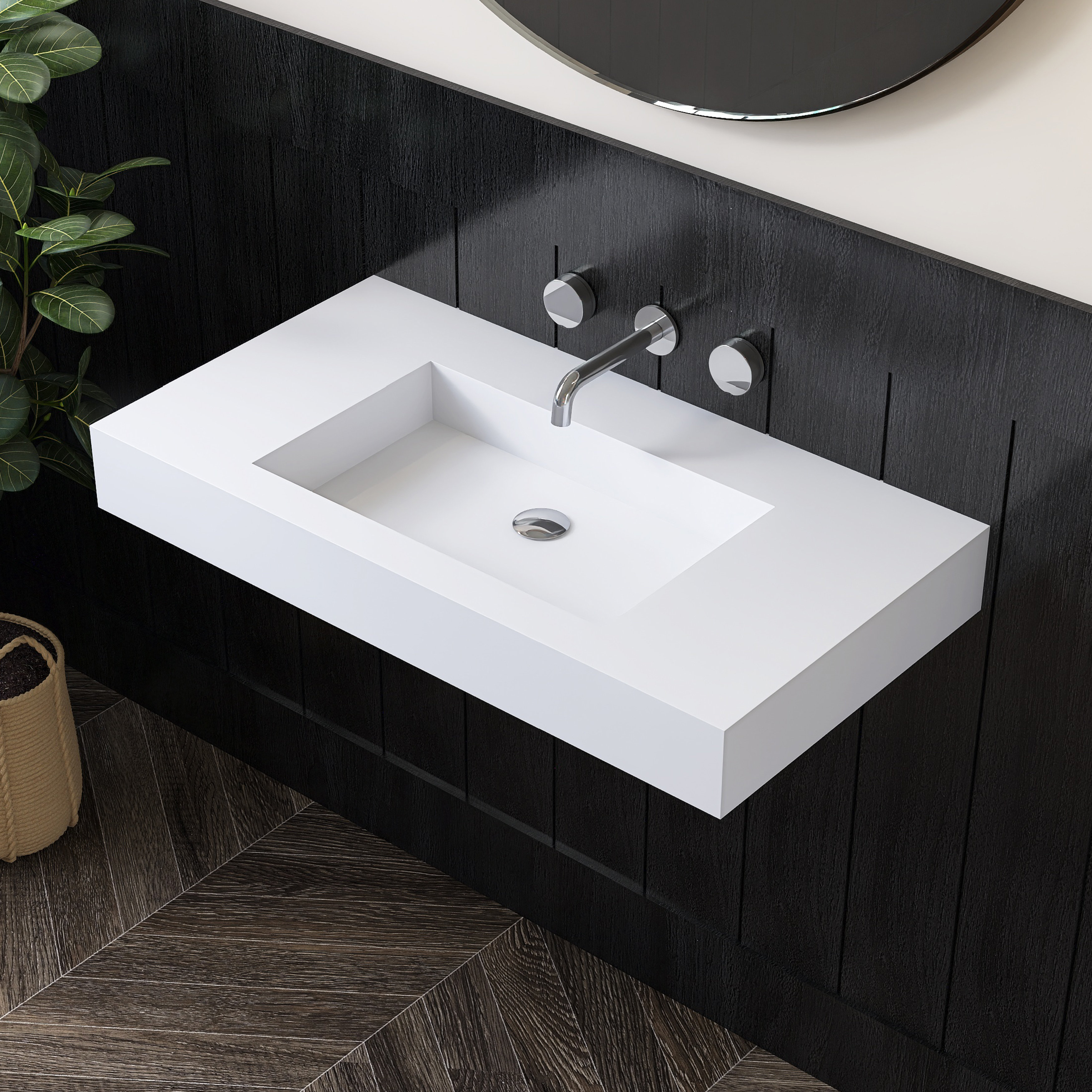 MEDUNJESS 35'' Wall Mounted Bathroom Sink Solid Surface Rectangular Bathroom Sink & Reviews ...
