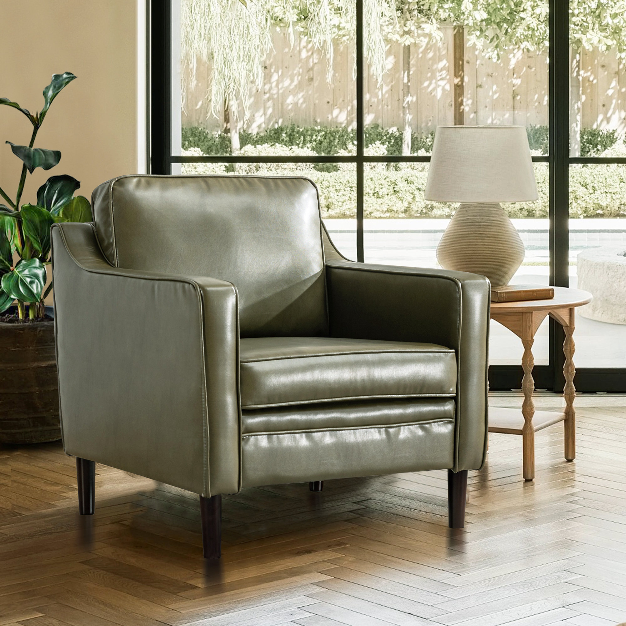 George Oliver Jannae 32 Inch Vegan Leather Upholstered Square Arm ...