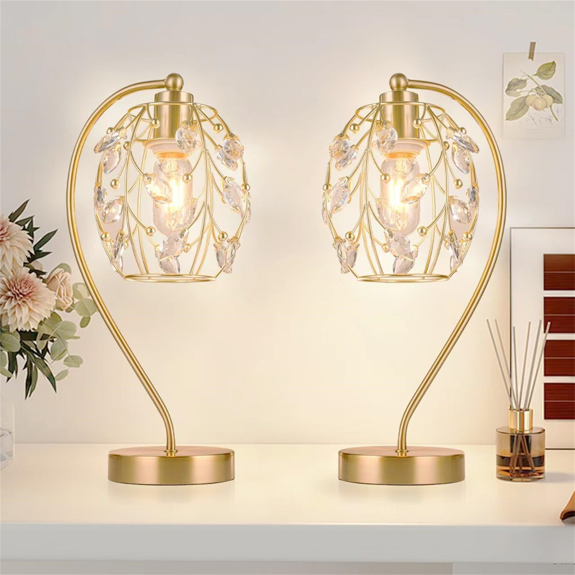 House of Hampton® 2-Piece Crystal Table Lamp, Gold Reading Lamp ...