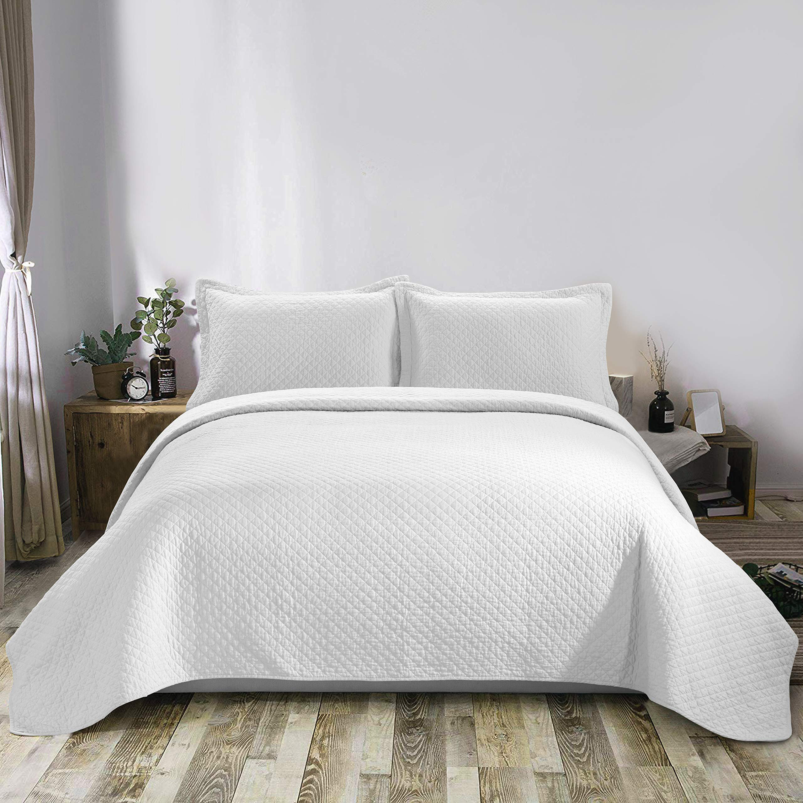 Chezmoi Collection Solid Color Cotton Quilt Standard Cotton 3 Piece ...