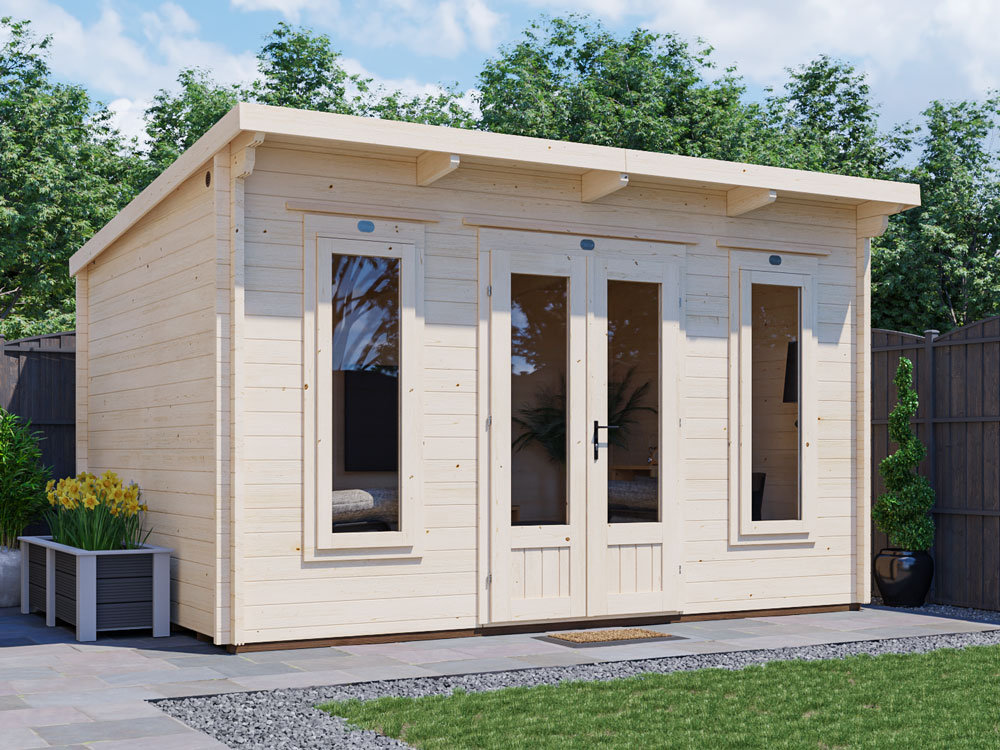 Dunster House Log Cabin Garden Office 4 x 3m, Pent Roof, Summerhouse ...