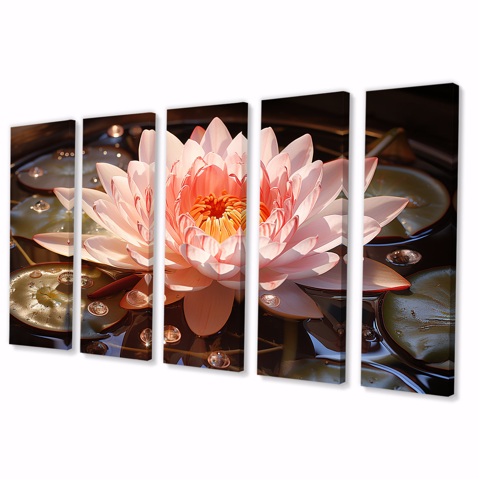 Dakota Fields Pink Glow Sunshine Lily Pads - Lily 5 Piece Wall Art Set ...