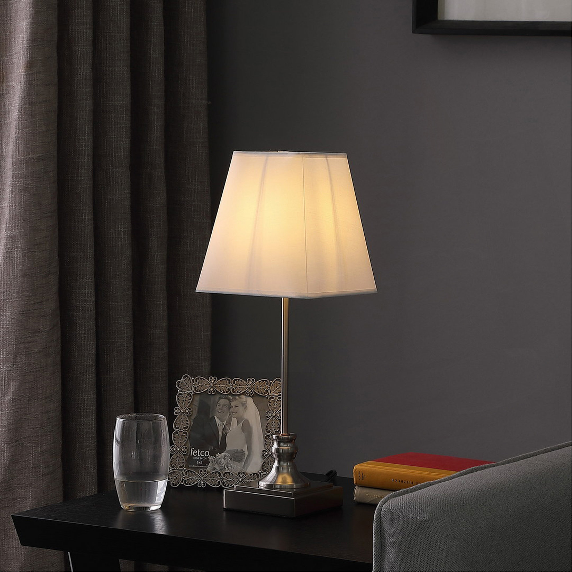 George Oliver 18.75" In Leil Mid Century Square Brush Silver Table Lamp ...