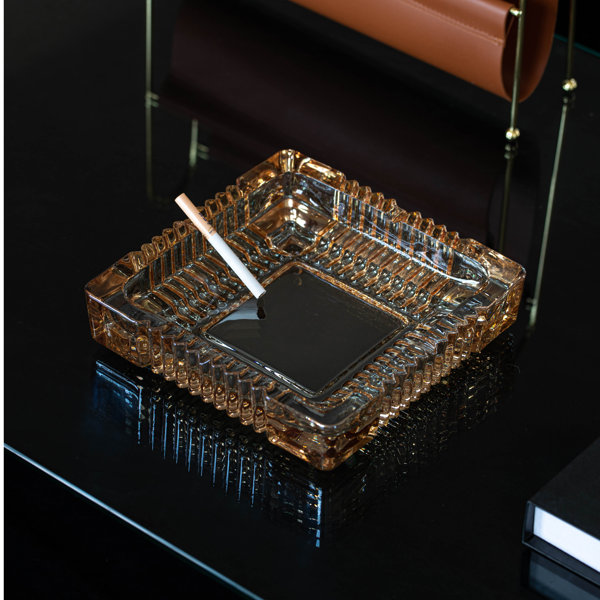 Basicwise Luxury Large Glass Ashtray With 4 Slots For Cigarettes And ...