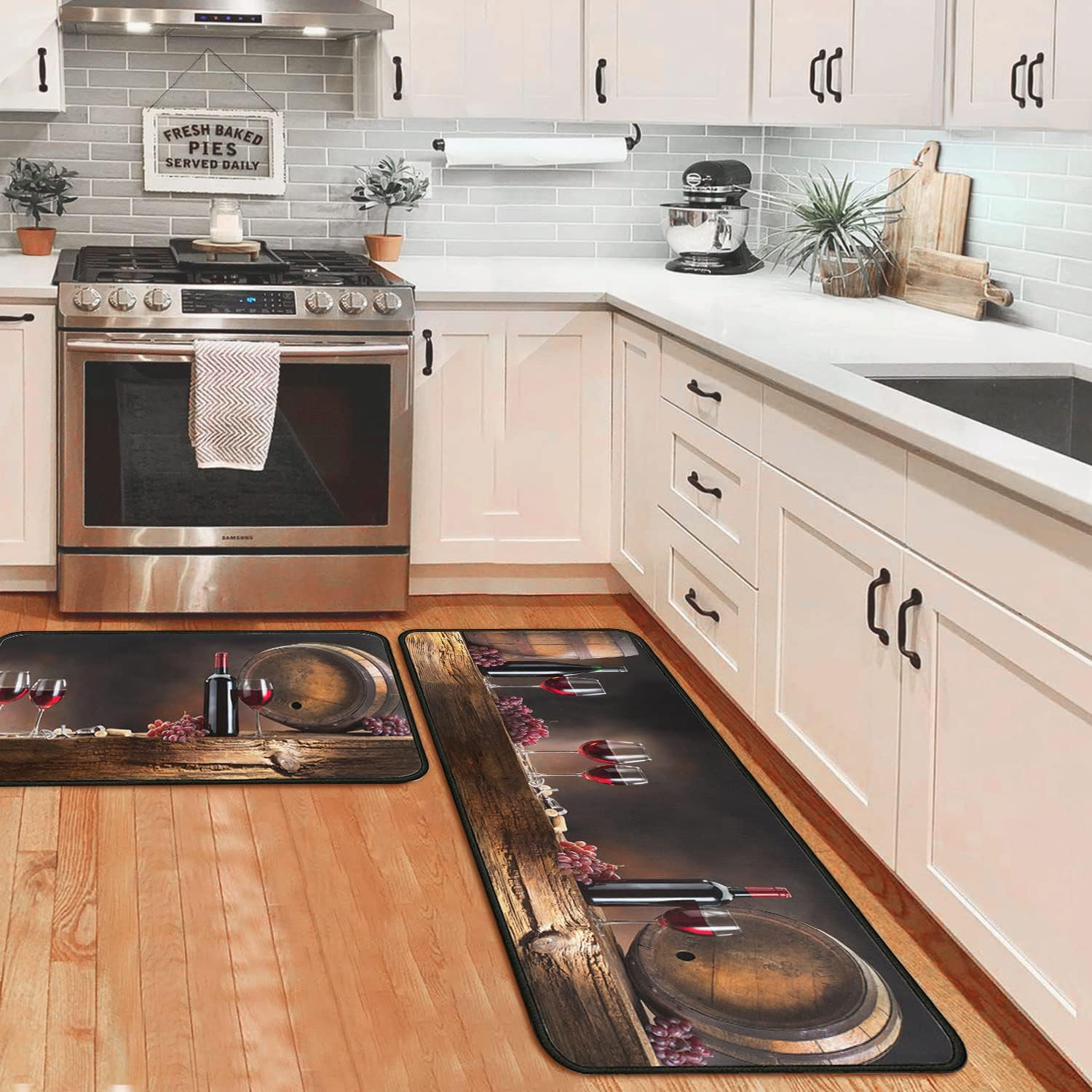 East Urban Home Sanna Red Wine Non-Skid Kitchen Mat | Wayfair
