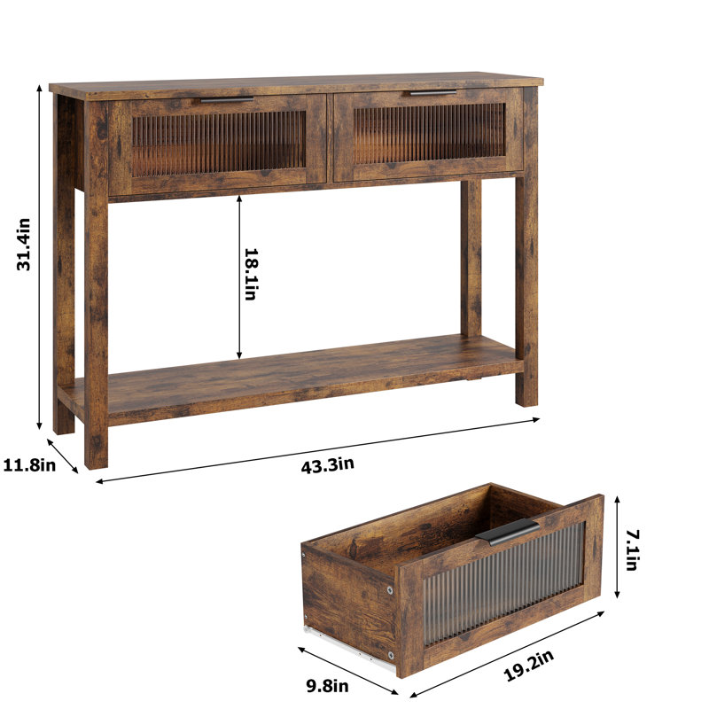 August Grove® Farmhouse Sofa Table , Console Table With Glass Drawers ...