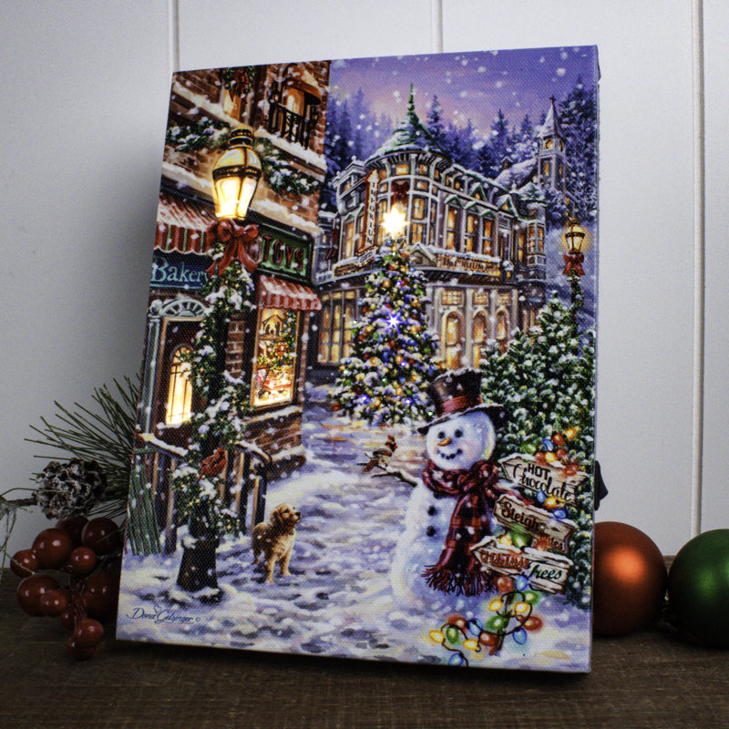 The Holiday Aisle® Christmas Lane 8x6 Mini Lighted Easel Back Canvas ...