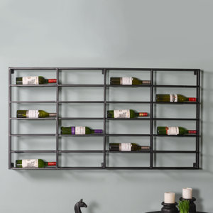 24 Bottle Wall Mounted Wine Bottle & Glass Rack in Black
