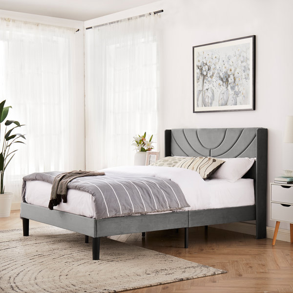 Wade Logan® Auxter Upholstered Metal Wingback Bed & Reviews | Wayfair