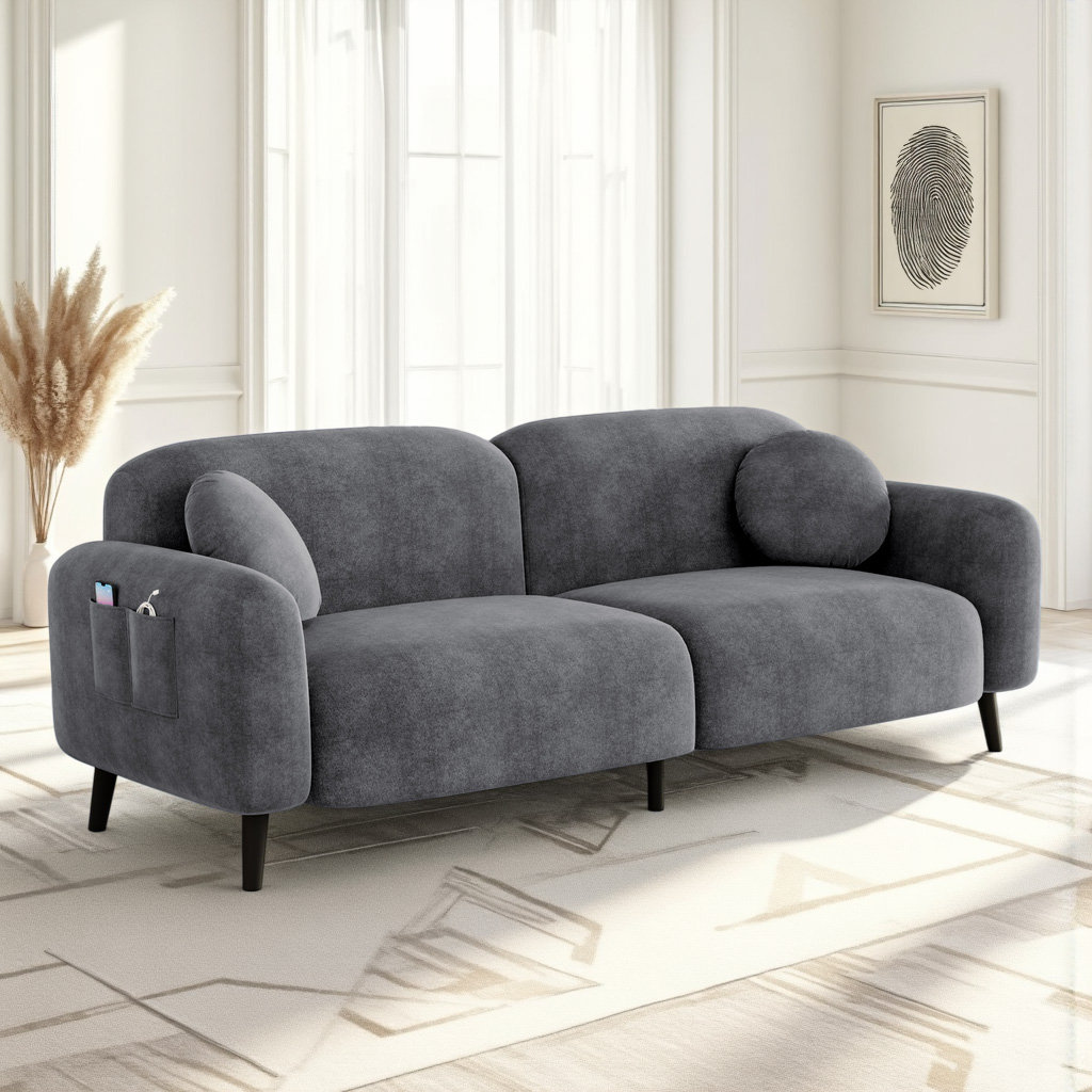 Corrigan Studio® 2-Seater Chenille Sofa with Armrest Storage & Metal ...