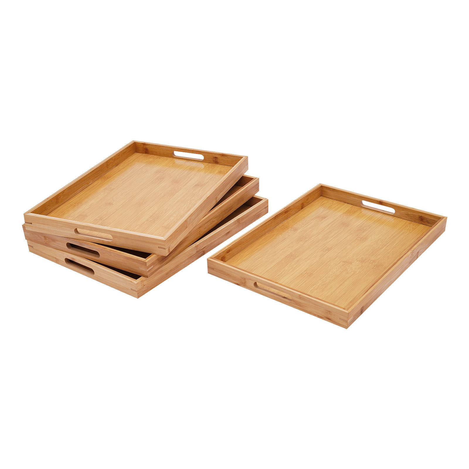 Millwood Pines Curtina 4Pcs Rectangular Log Color Bamboo Serving Tray ...