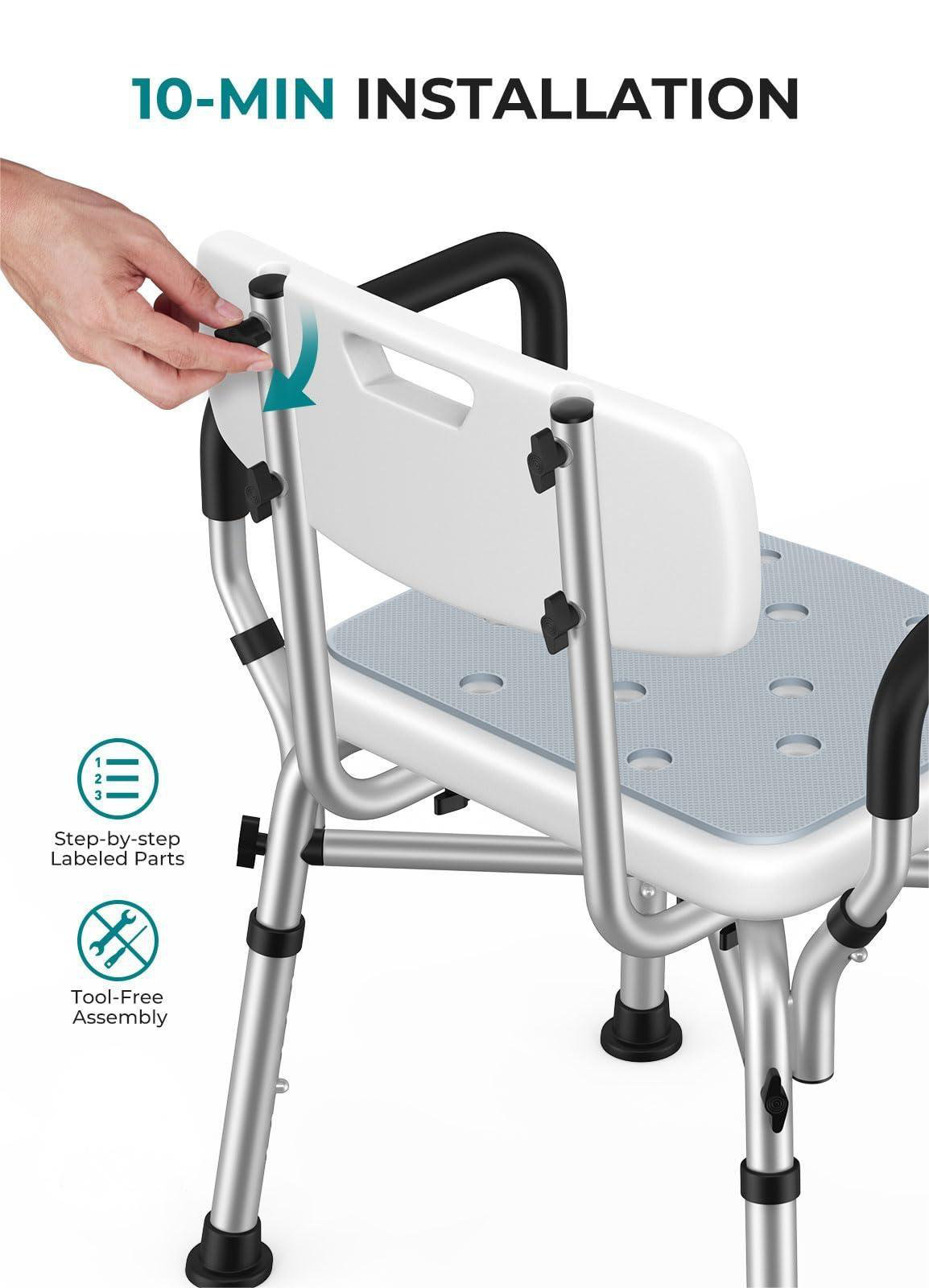 KAISHENGDAA Shower Chair For Inside Shower, 6-Height (550 Lb) Shower ...