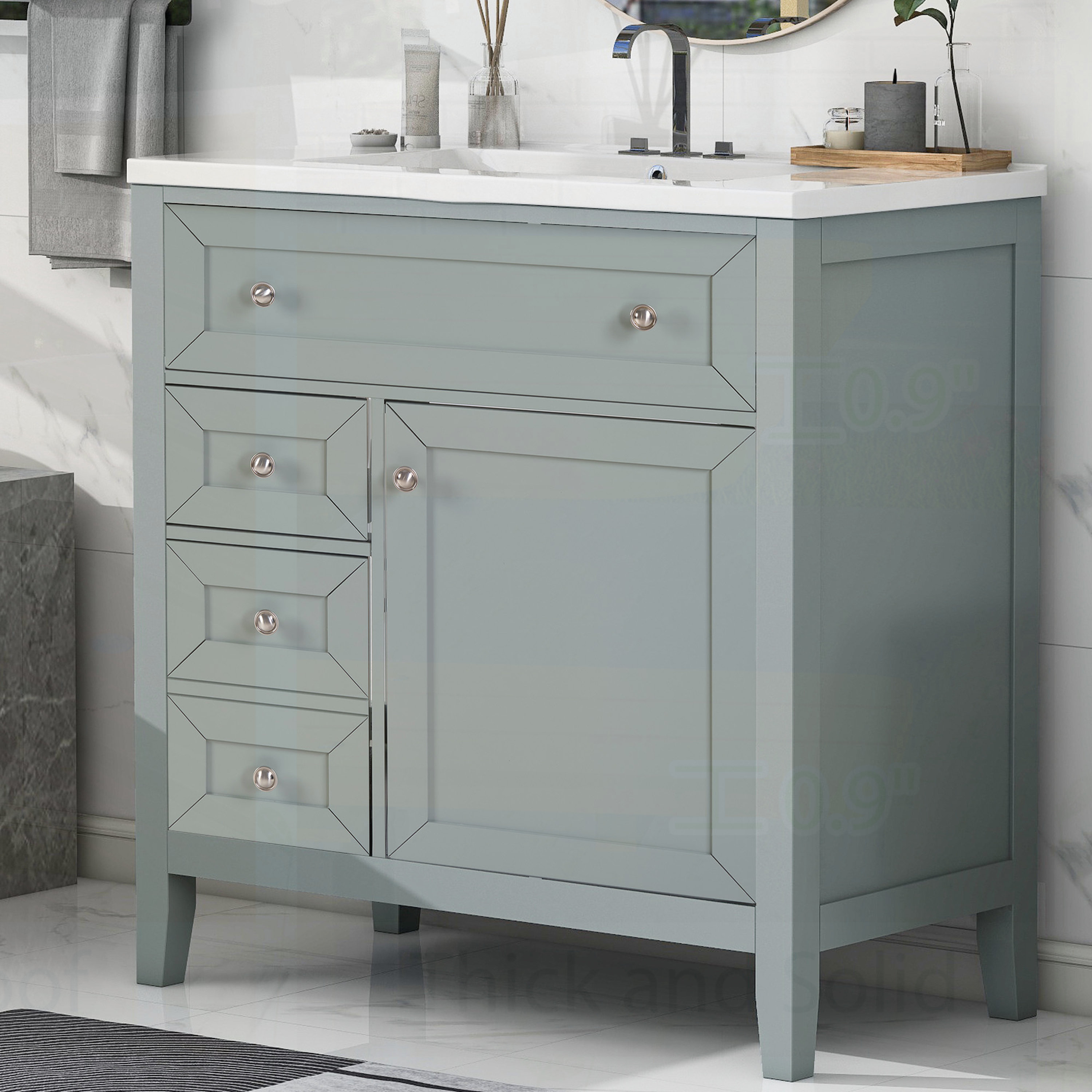 Rongeng Solid Wood Bathroom Vanity with Ceramic Undermount Sink - 12 ...