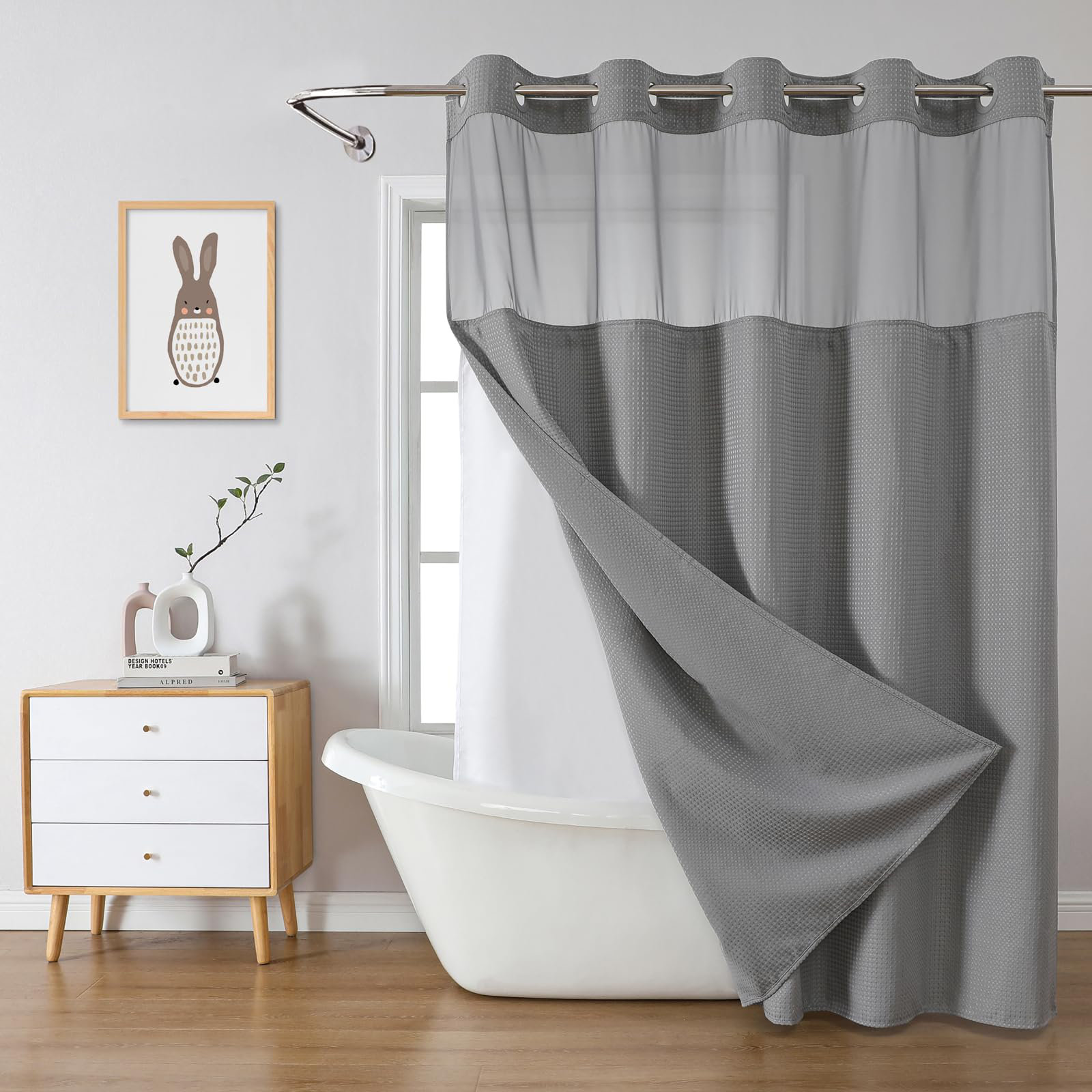 Latitude Run® Hookless Waffle Weave Shower Curtain With Snap-On Liner ...