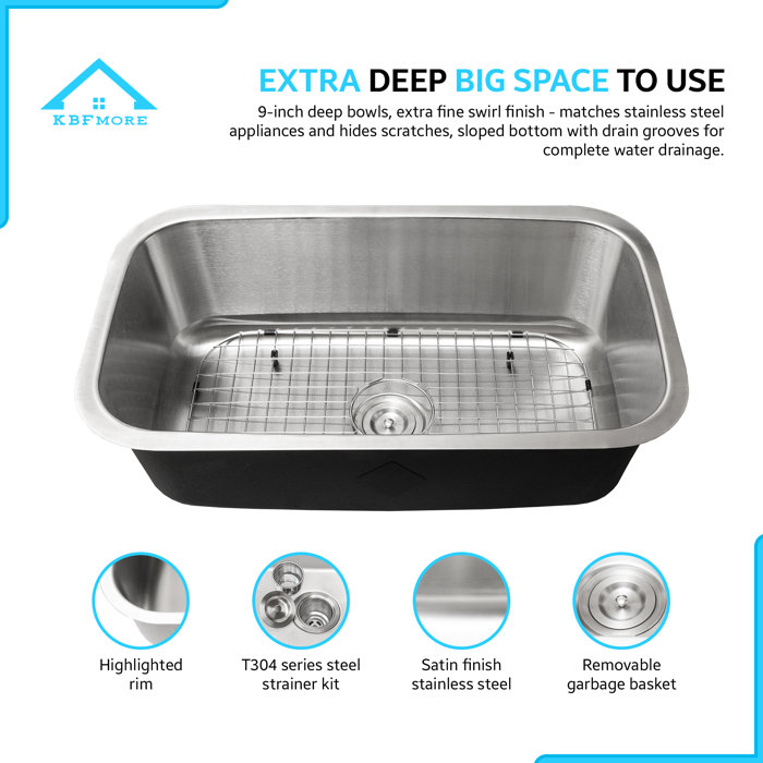 KBFmore 30 Inch Single Bowl Undermount Swirl Finish Classic Kitchen ...
