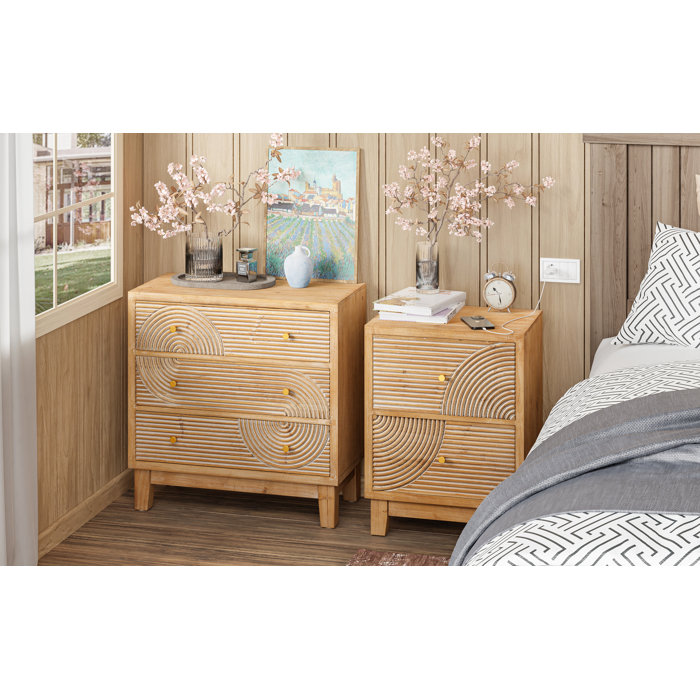 Loon Peak® Fayola Farmhouse Brown 2 Drawers Nightstand with Ring ...