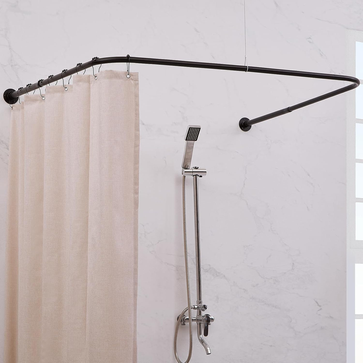 JACKSONVILLE DOORS Adjustable U Shaped Shower Curtain Rod With Ceiling ...