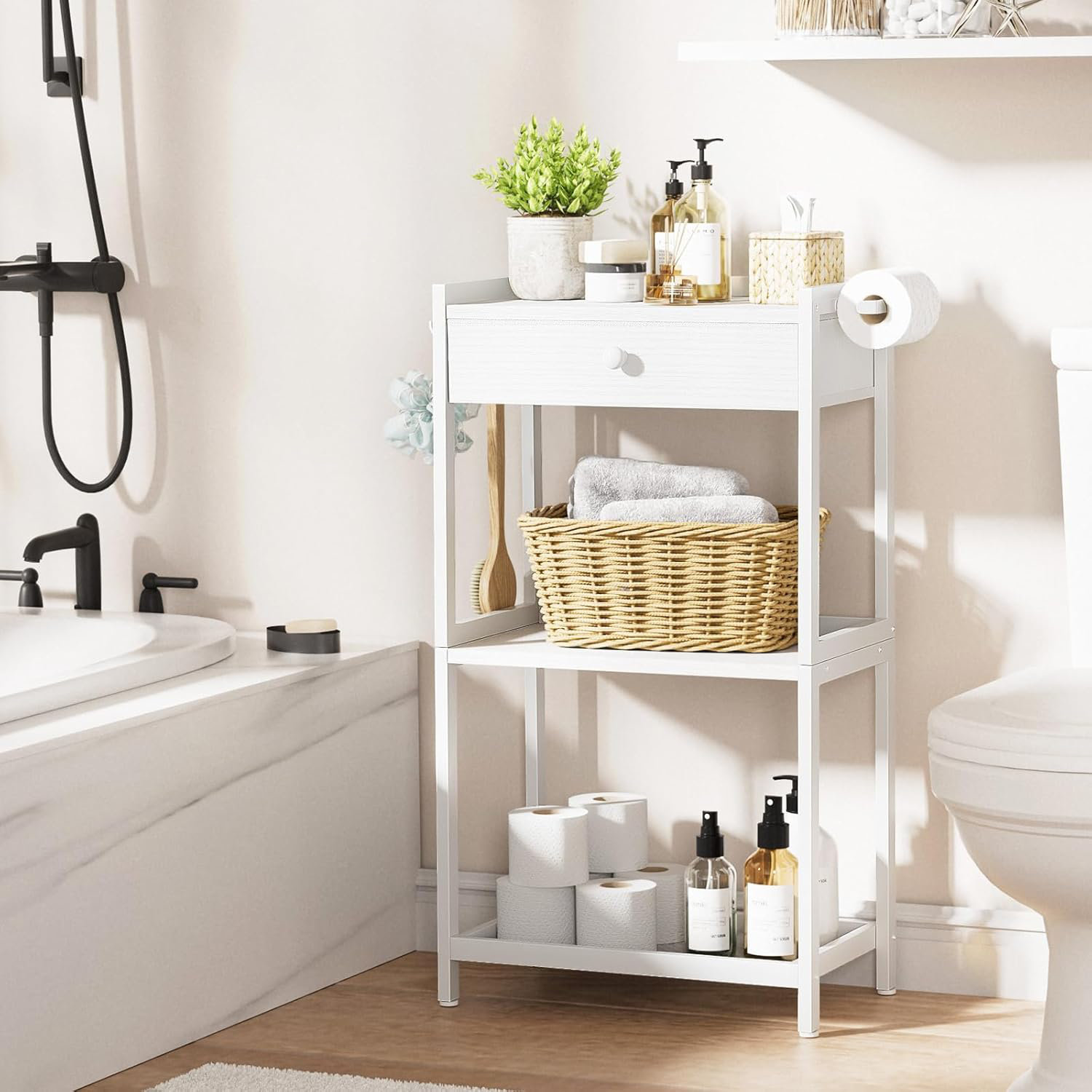 17 Stories Bathroom Standing Shelf With Drawer, Ladder Storage Shelves ...