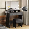 Latitude Run® Black dressing table set with illuminated mirror and ...