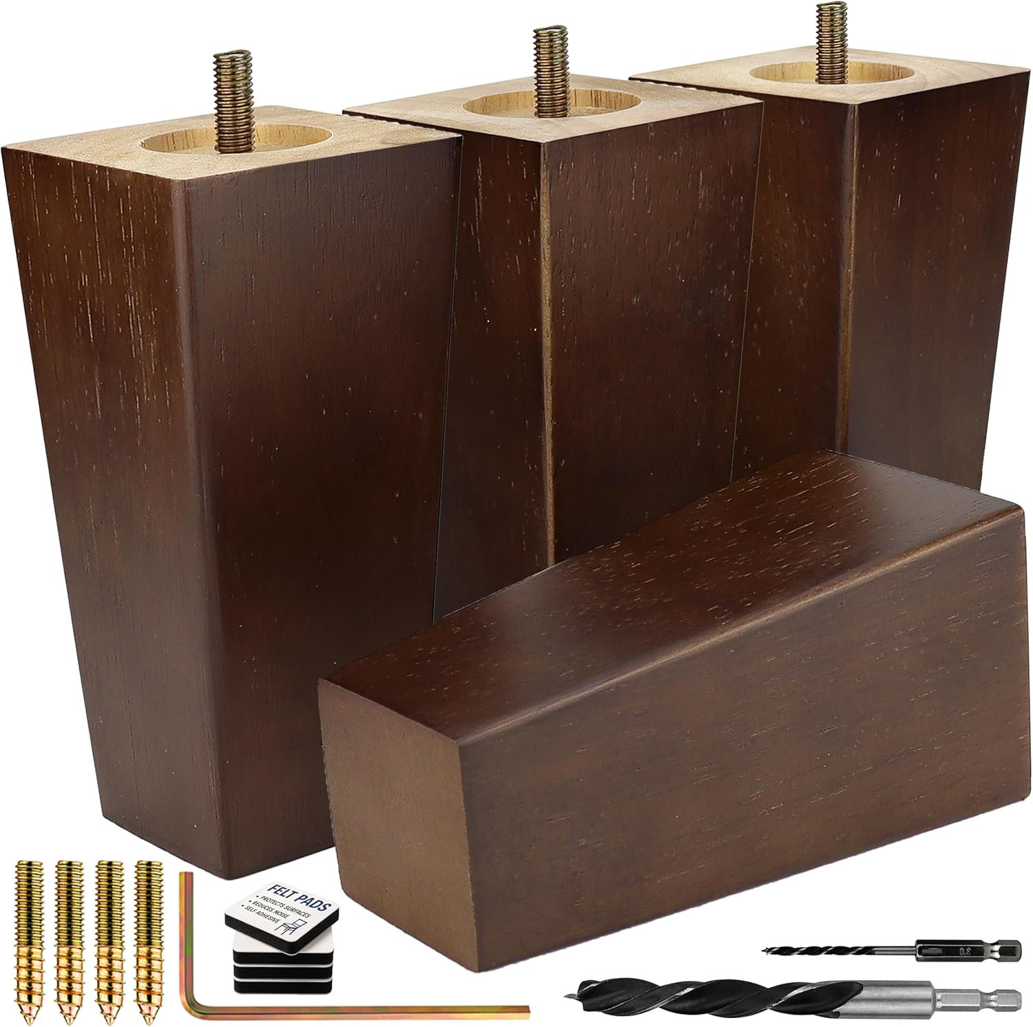 STH Premium Walnut Square Furniture Legs (full Install Kit) | Wayfair