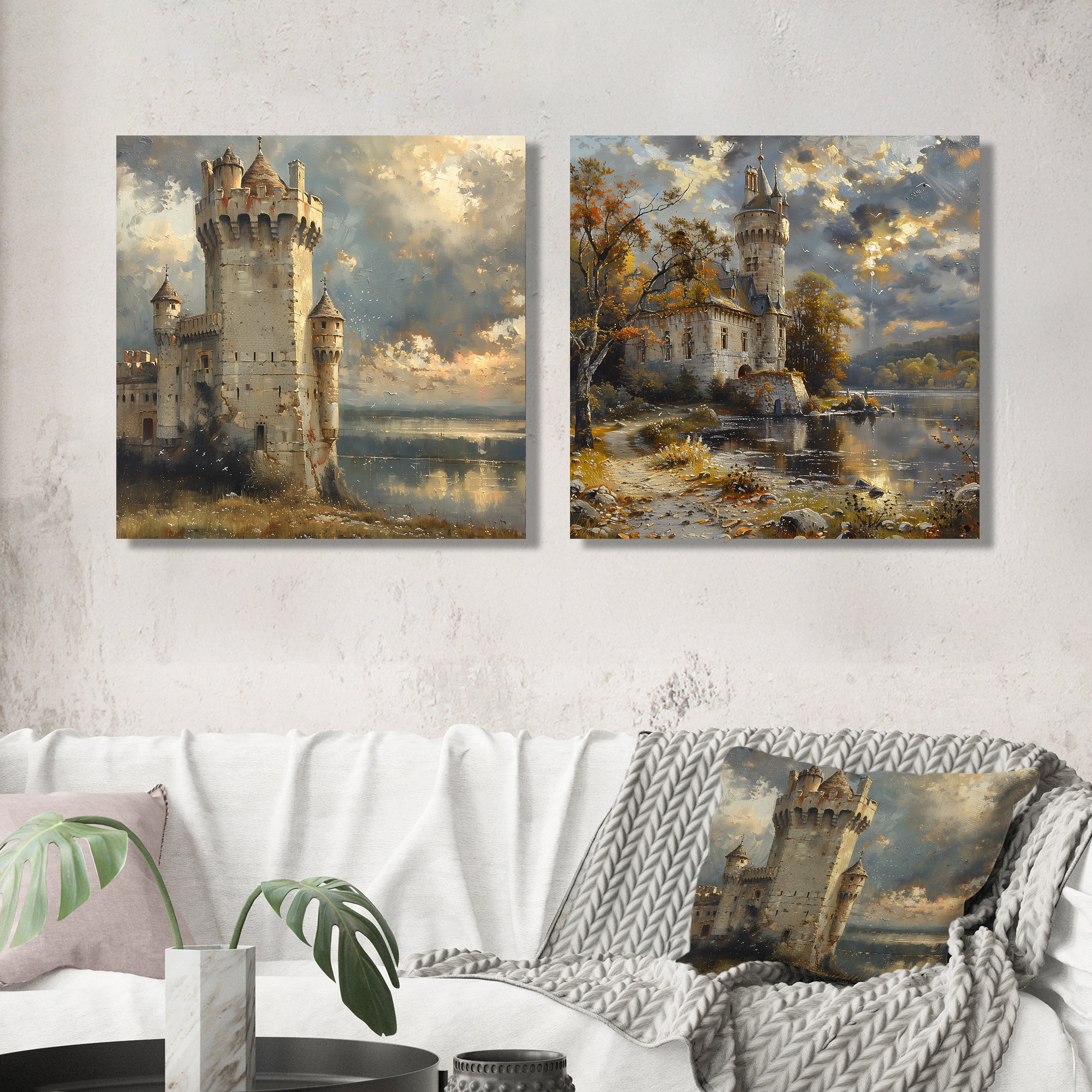 Winston Porter Beige Grey Summer Turreted Tower Castle I - Castles Wall ...