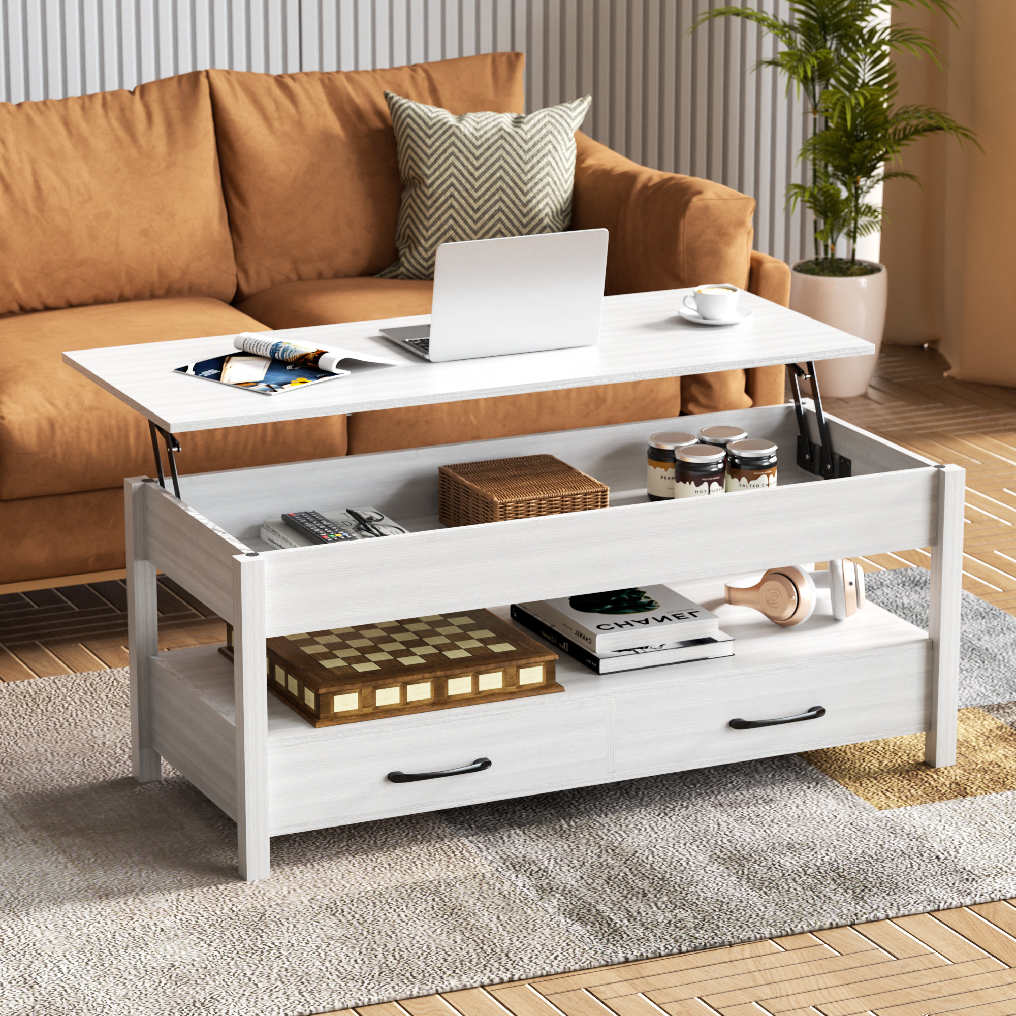 Winston Porter Hamno Coffee Table, Lift Top Coffee Table with Drawers ...