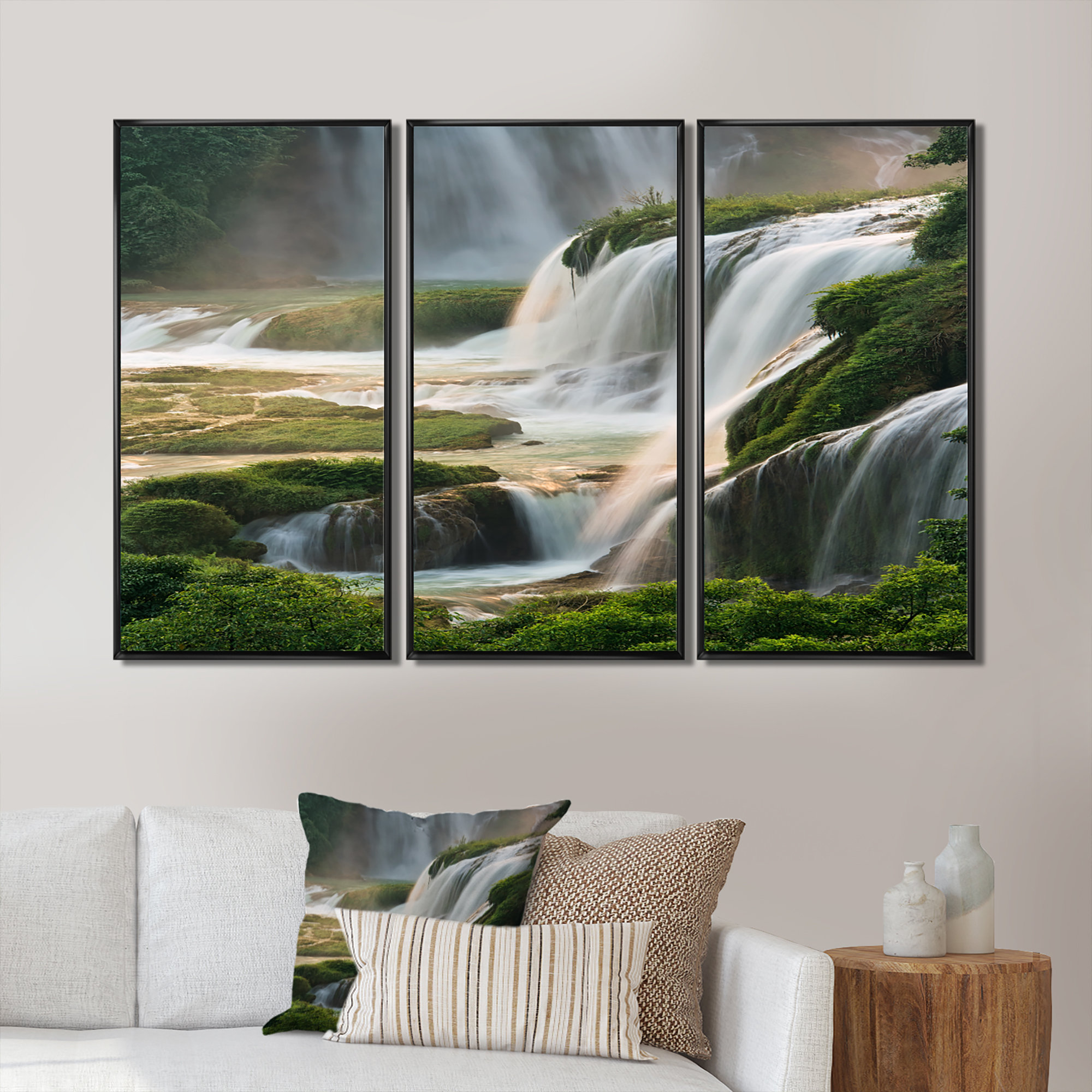 Loon Peak Detian Waterfall - Landscape Framed Canvas Wall Art Set of 3 ...