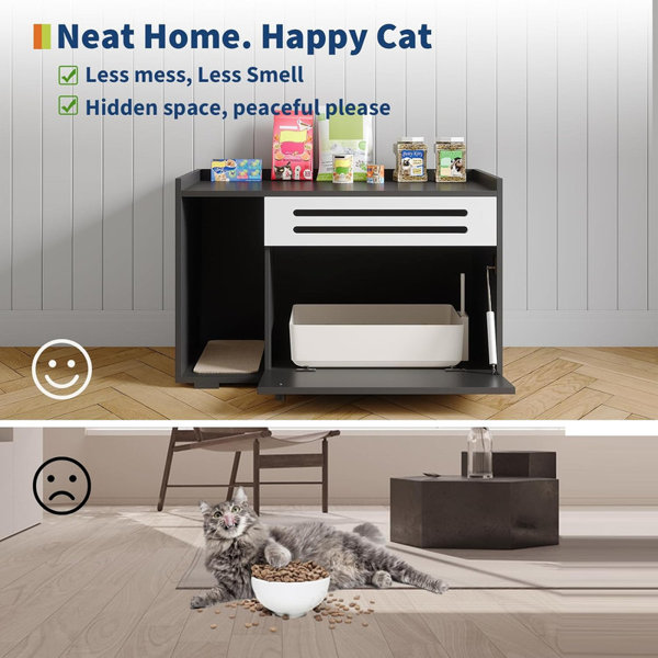 Ebern Designs Cat Litter Box Enclosure with Ventilated Panel Hidden ...