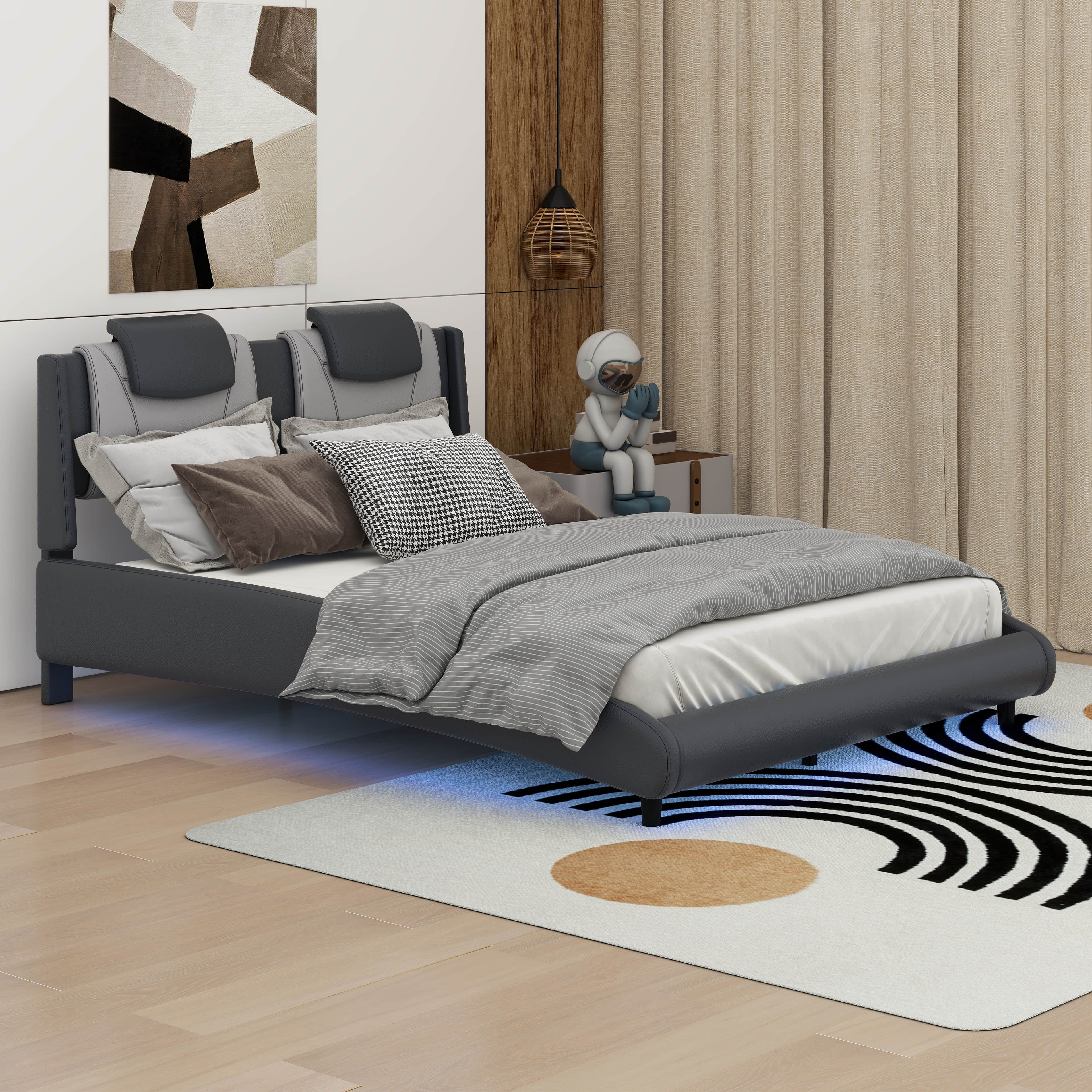 Ivy Bronx Hassen Modern Style Faux Leather Upholstered Platform Bed ...