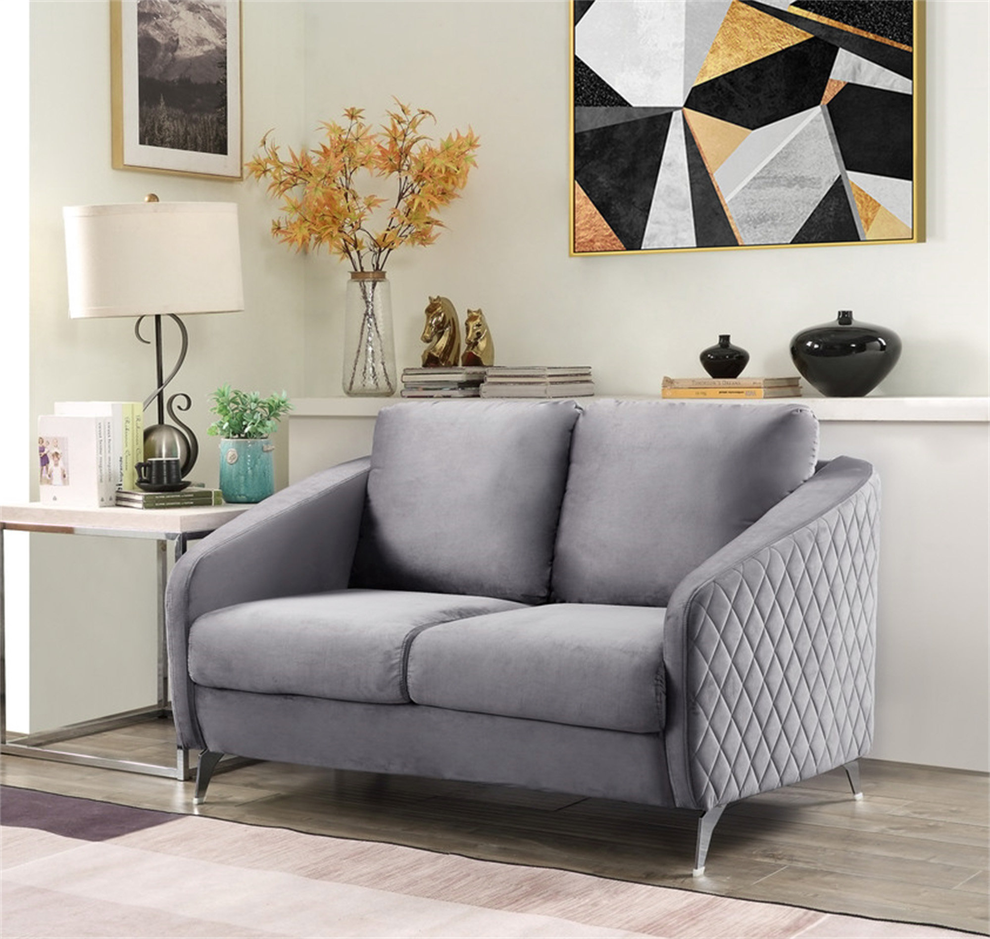 Mercer41 Sofia 55" Velvet Modern Chic Loveseat Couch,Love seat,Sofa ...