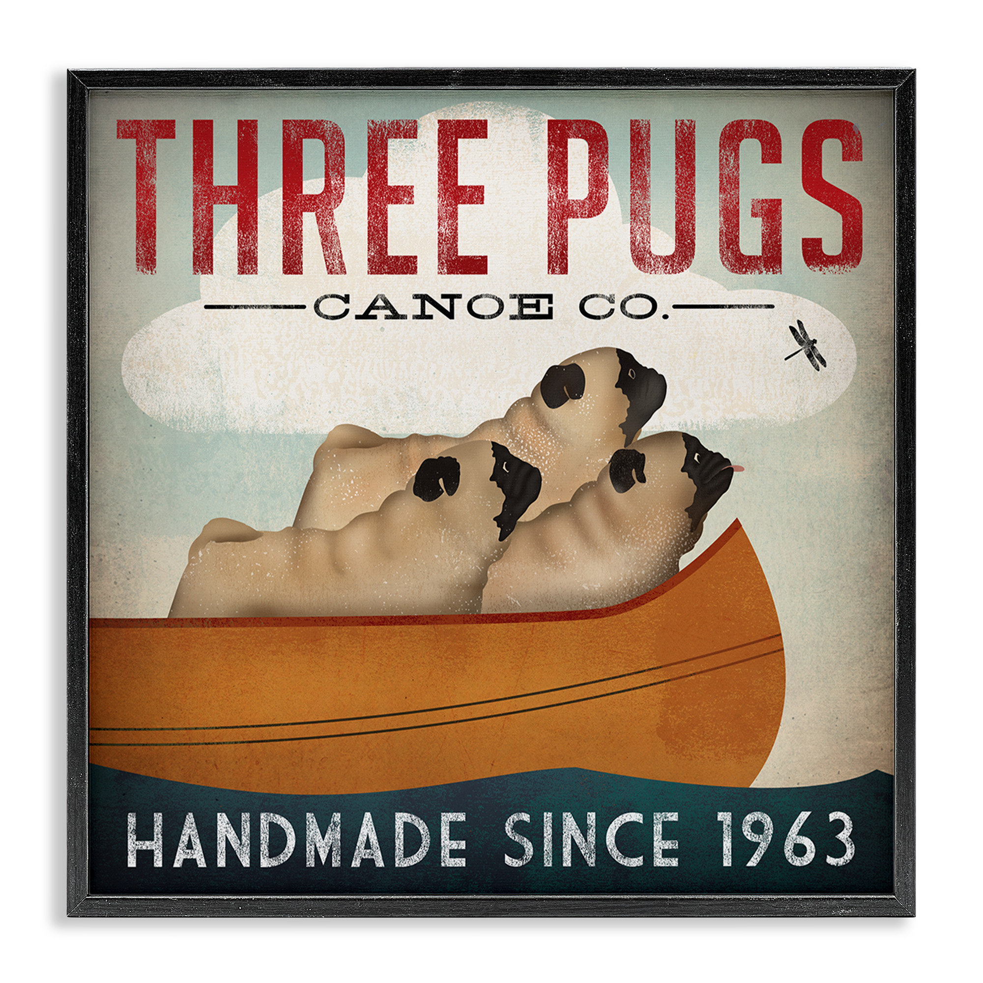 Stupell Industries Three Pugs Canoe Vintage Company Sign Giclee ...