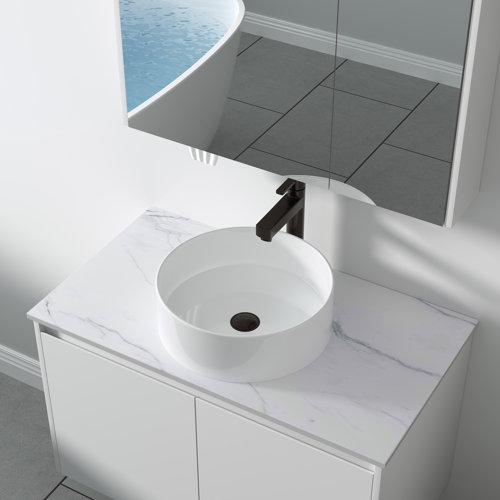 Beingnext 15.71'' Ceramic Circular Semi-Recessed Vessel, Trough, Vessel ...