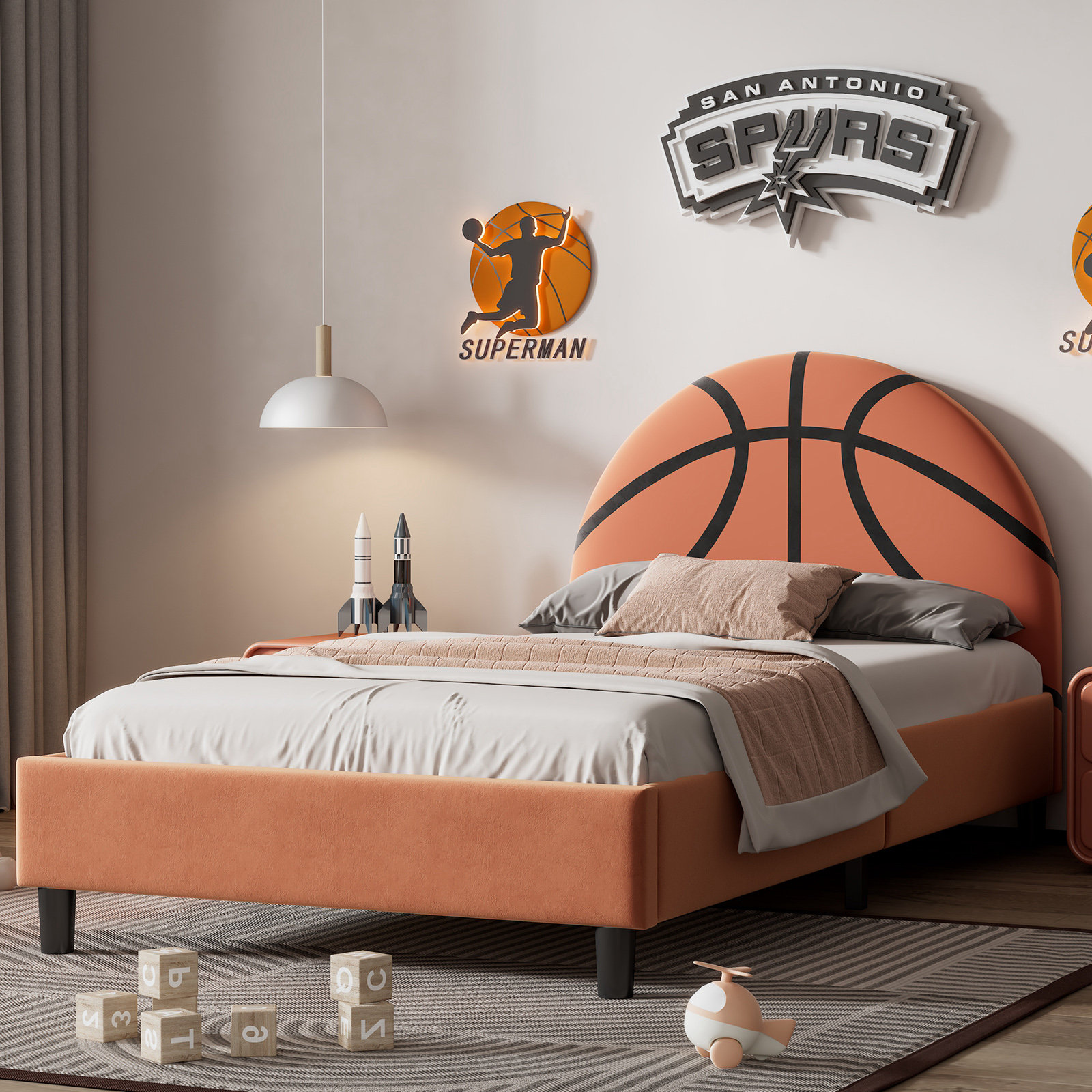 Zoomie Kids Aarun Basketball Design Upholstered Twin Platform Bed Sport ...