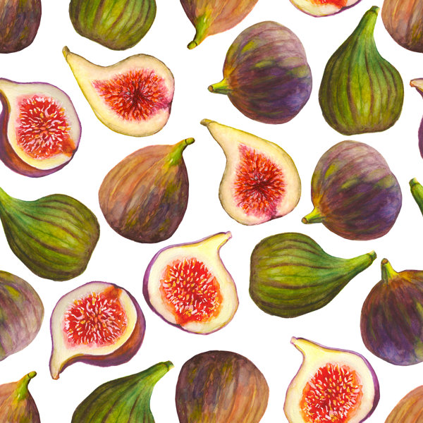 August Grove Watercolor Seamless Pattern Figs Fruits On White ...