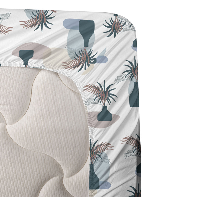 Ambesonne Tropical Sheet Set Palm Leaves in Vases Plot Slate Blue Warm ...