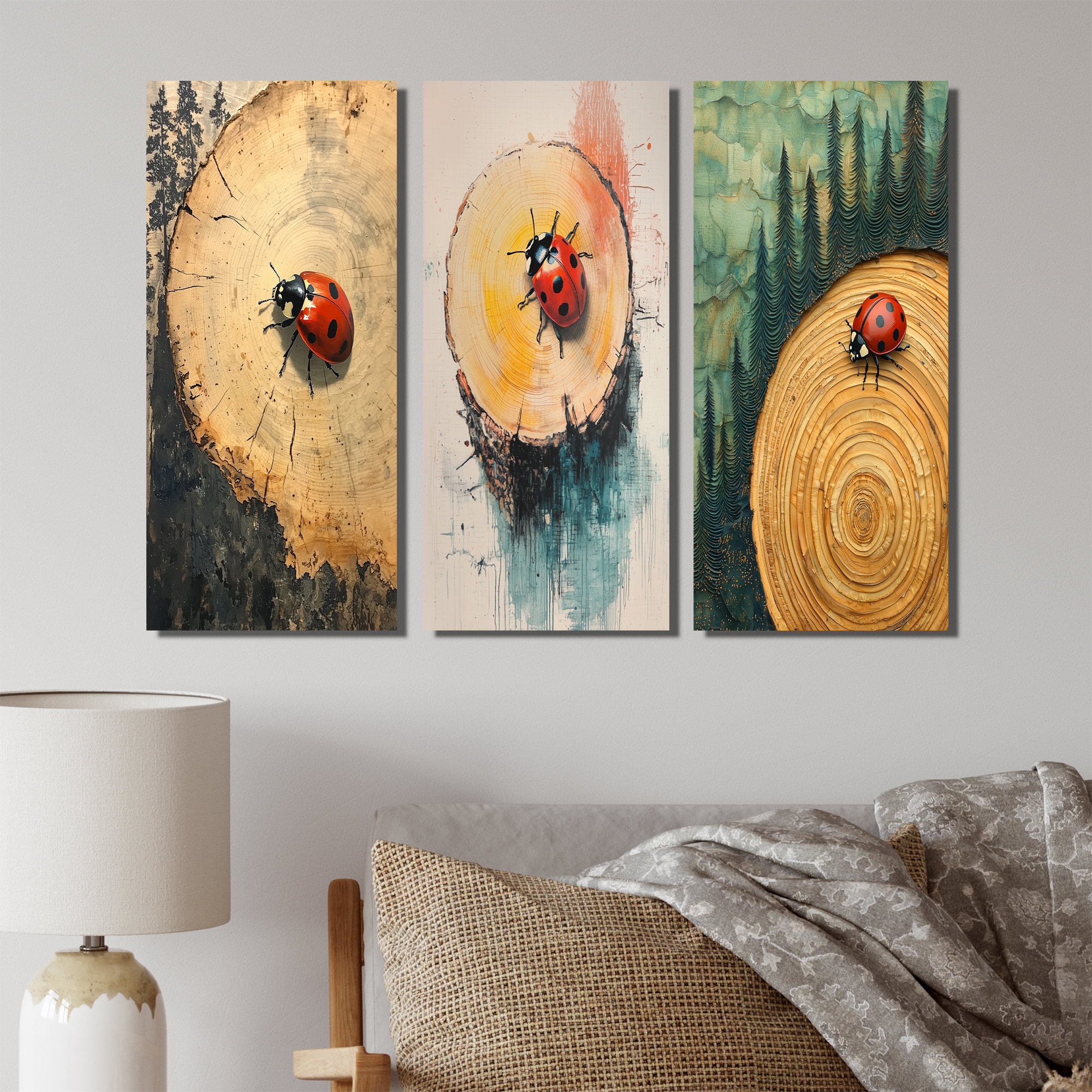 Union Rustic Ladybug At The Forest On Slide I - Ladybug Canvas Prints ...
