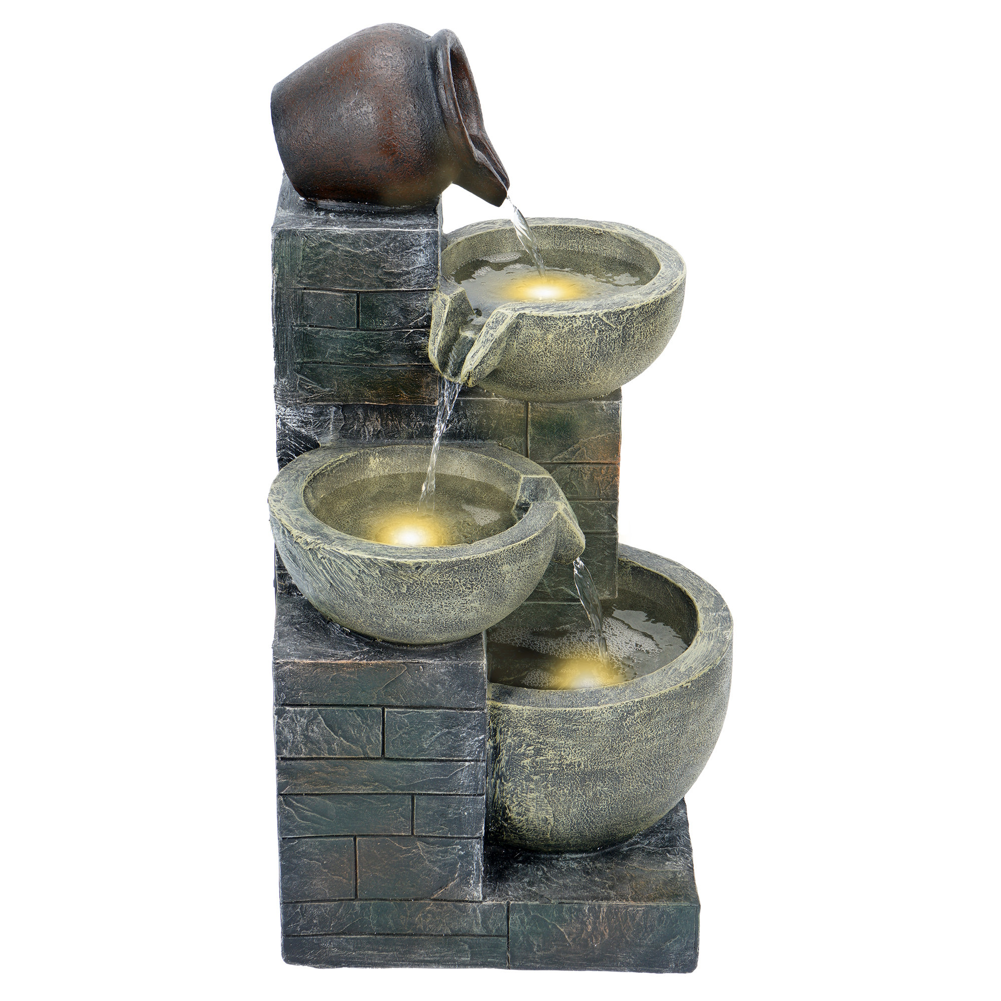 Millwood Pines Outdoor Water Fountain With Led Lights For Garden | Wayfair