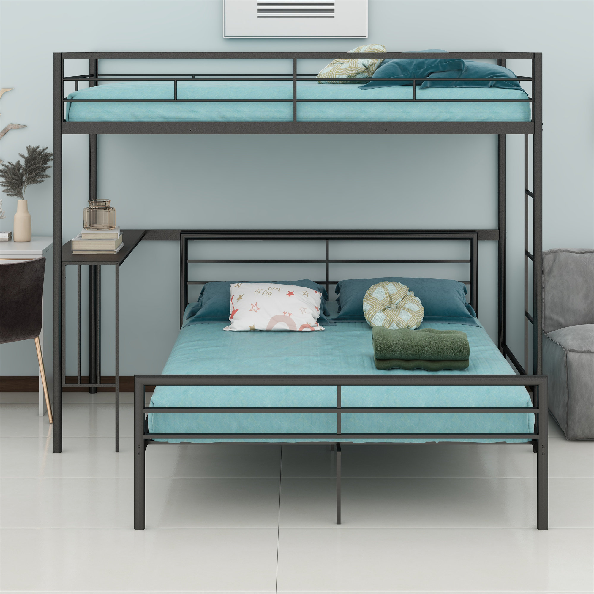 Mason & Marbles Russellville Twin over Full Steel L-Shaped Bunk Beds with Built-in-Desk by Mason ...